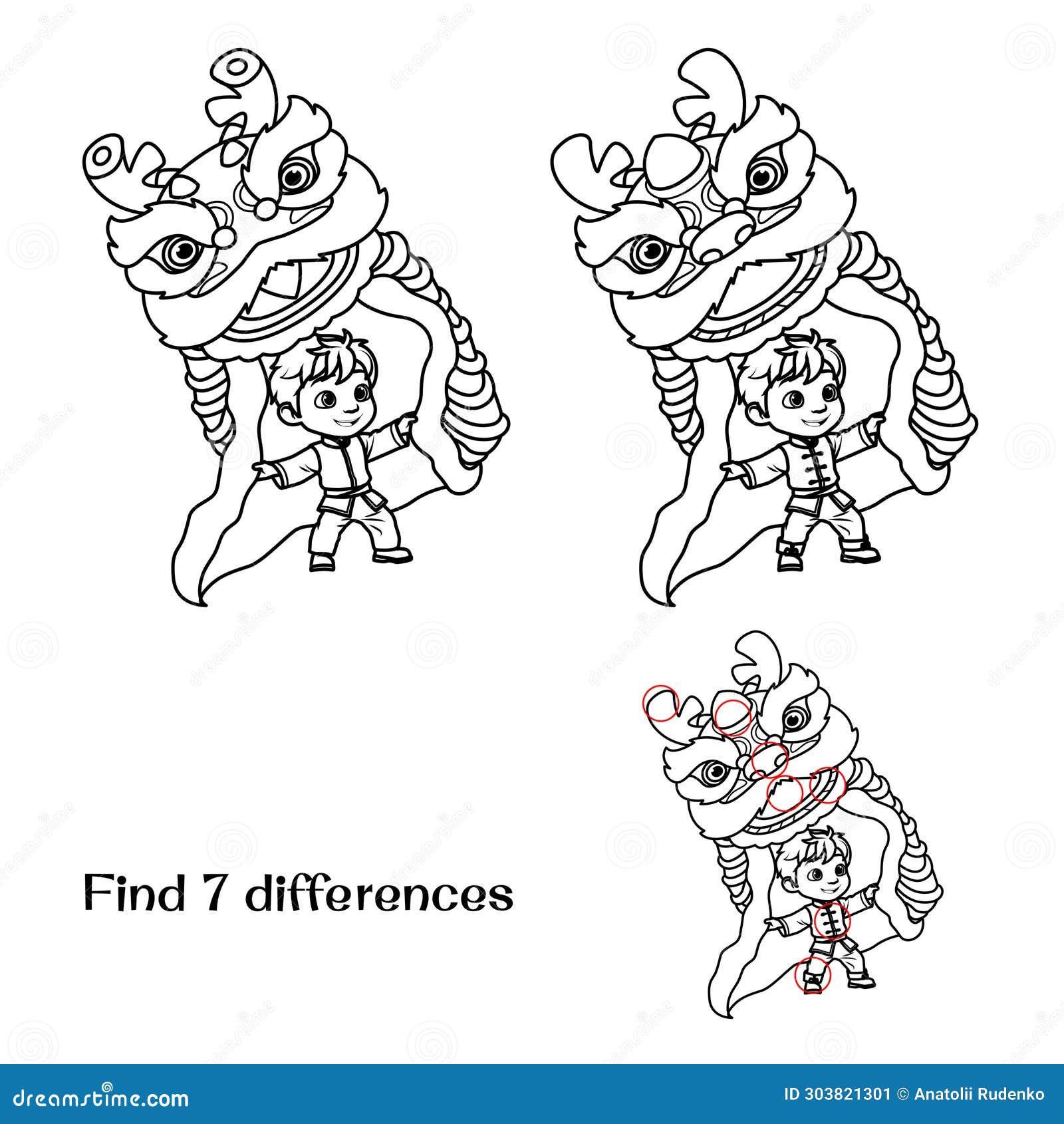 Kid Dragon Find Correct Shadow Game Vector Cartoon Illustration ...