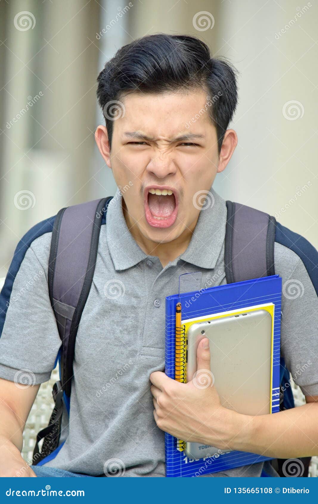 Chinese Boy Student Under Stress with Books Stock Photo - Image of ...
