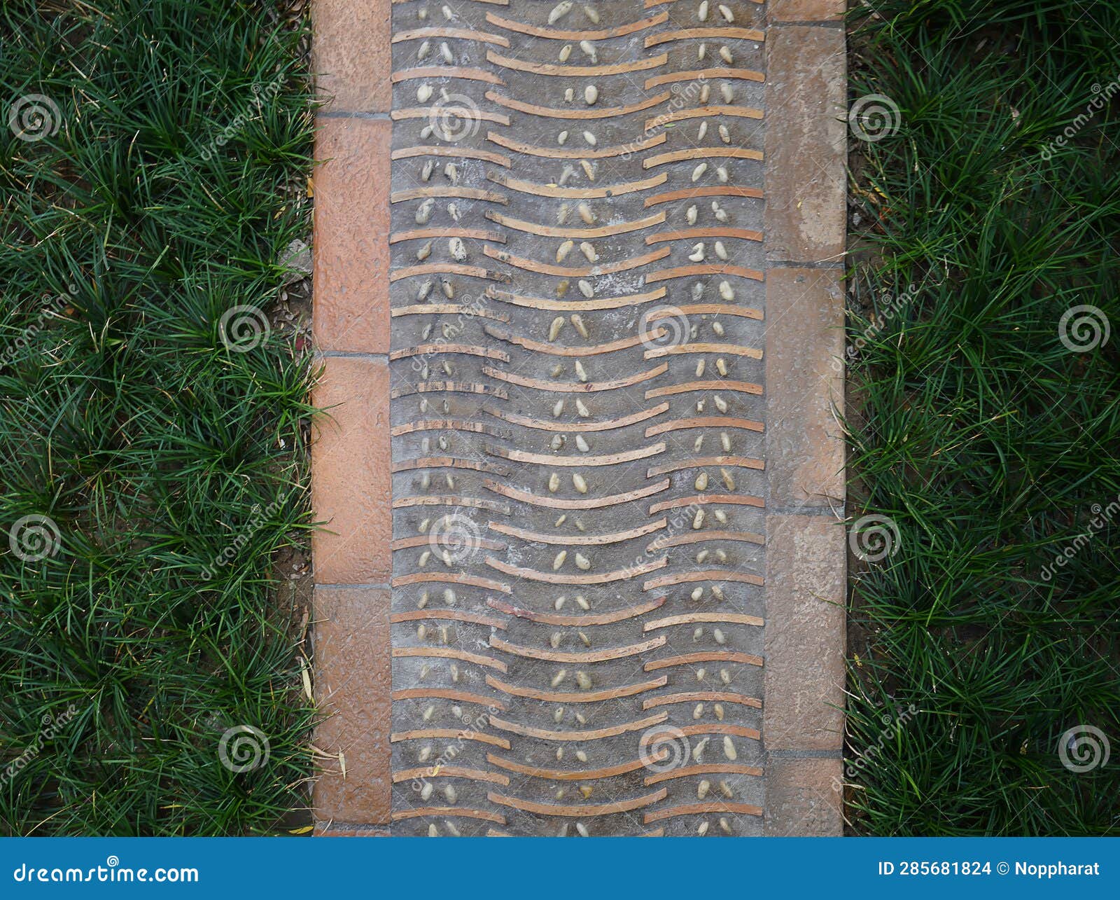 Chinese Brick Walkway with Grass on the Sides Stock Photo - Image of ...
