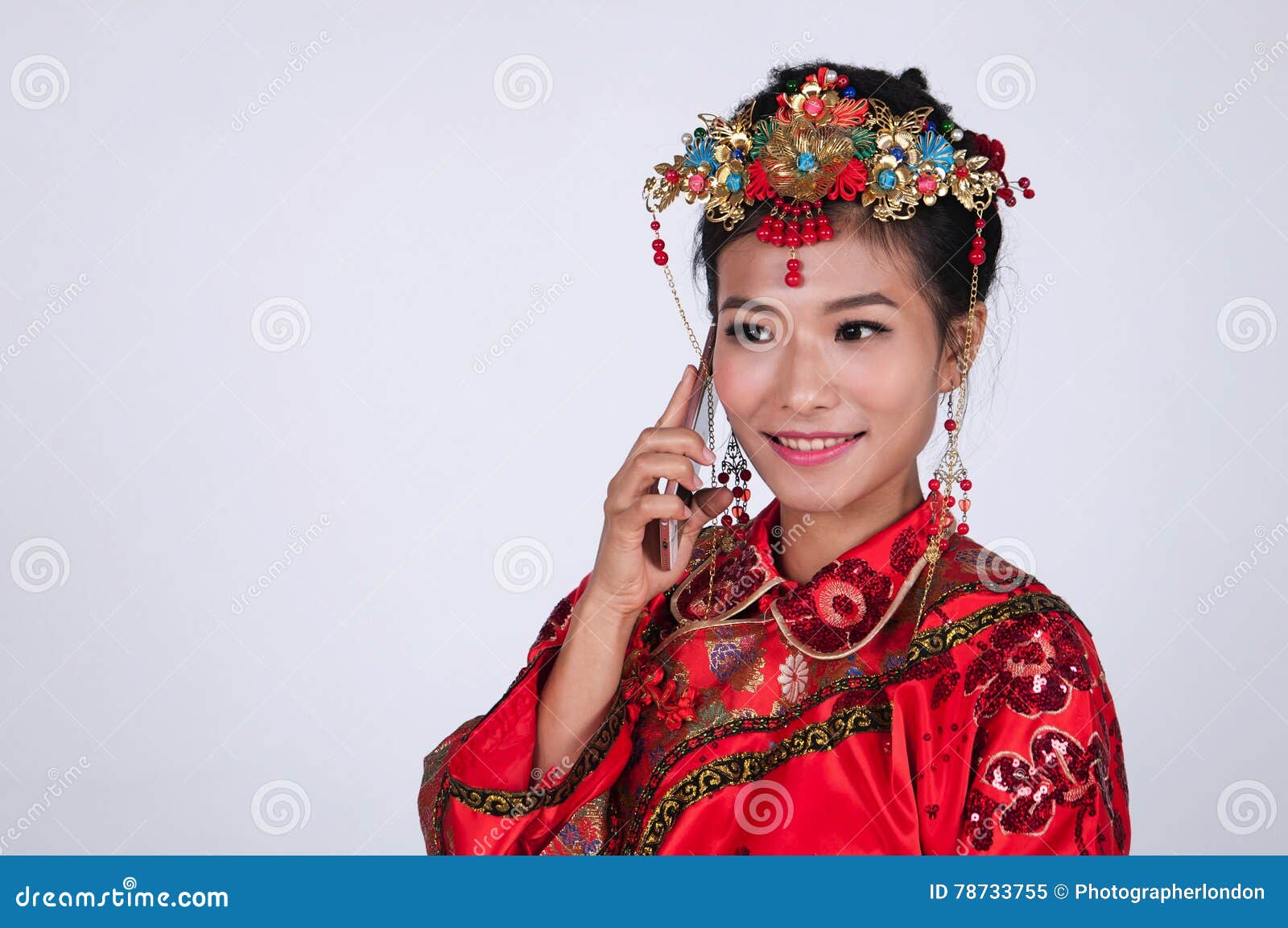 Chinese Bride Making a Phone Call Stock Image - Image of prosperity ...