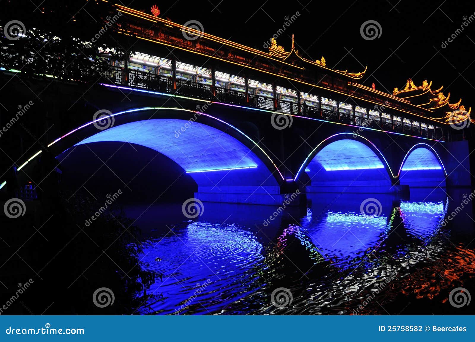 Chinese bridge at night stock photo. Image of ancient - 25758582
