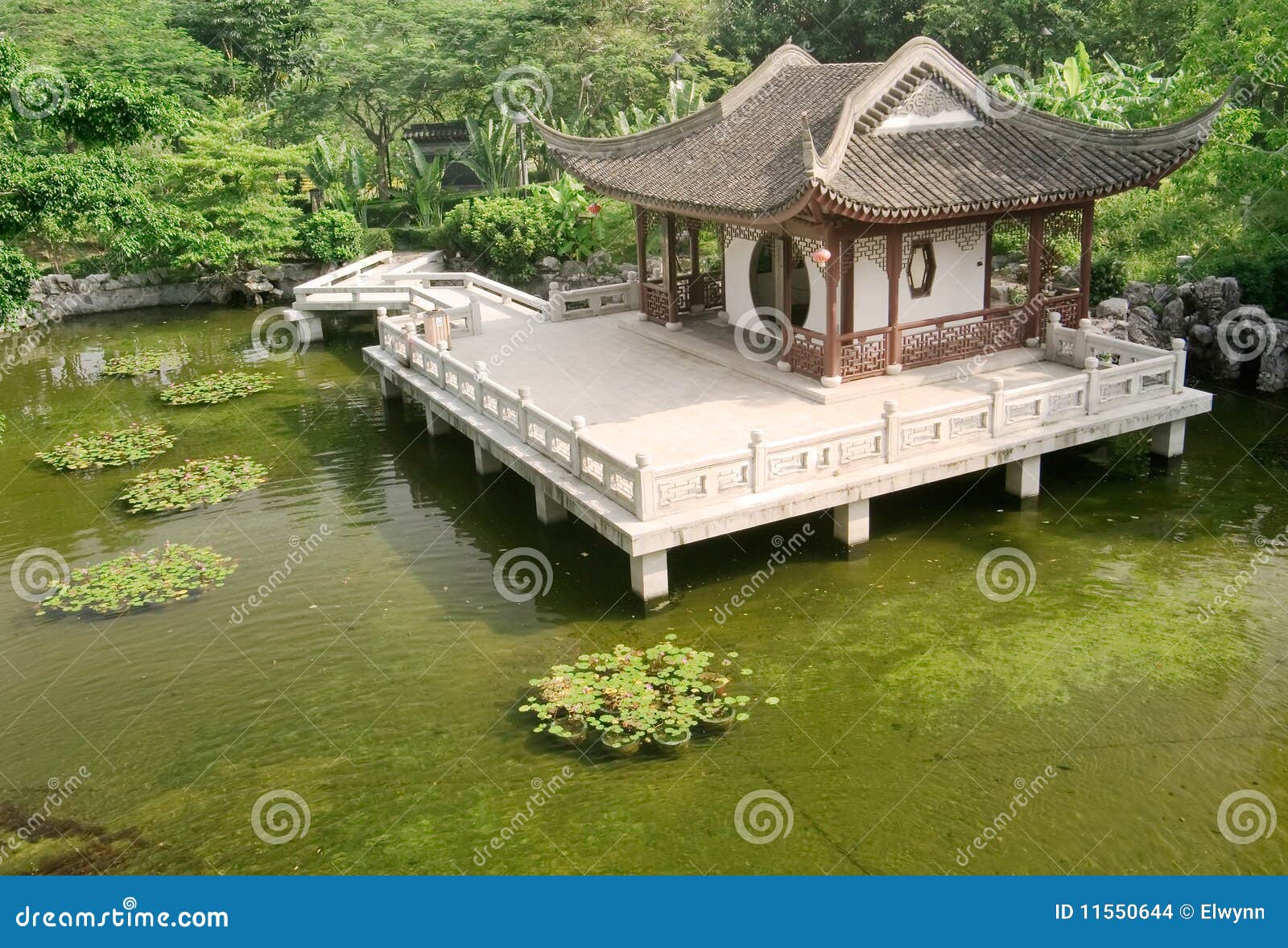 Chinese Building Near the Pond Stock Photo - Image of pond, garden ...