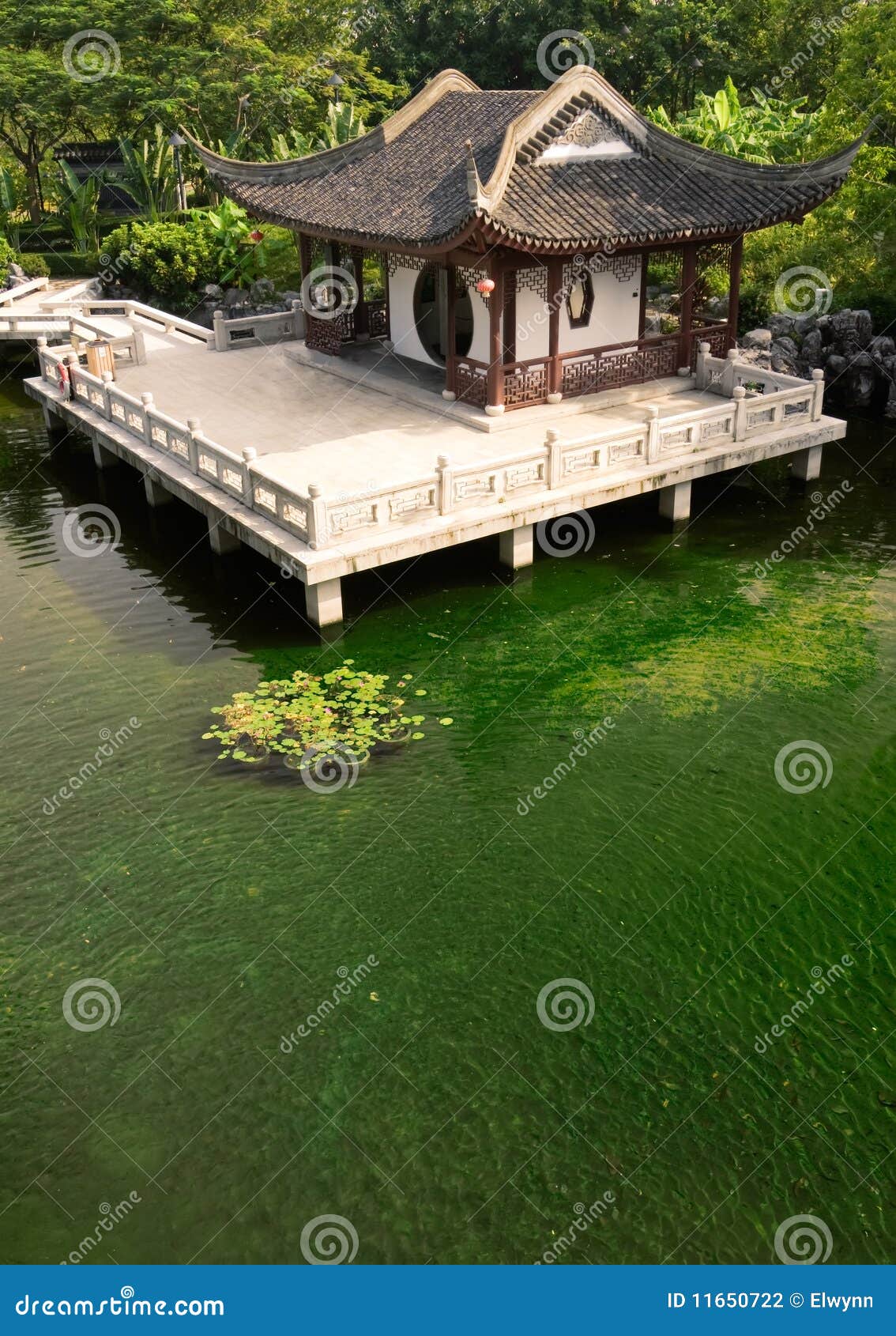 Chinese Building Near the Pond Stock Photo - Image of construction ...