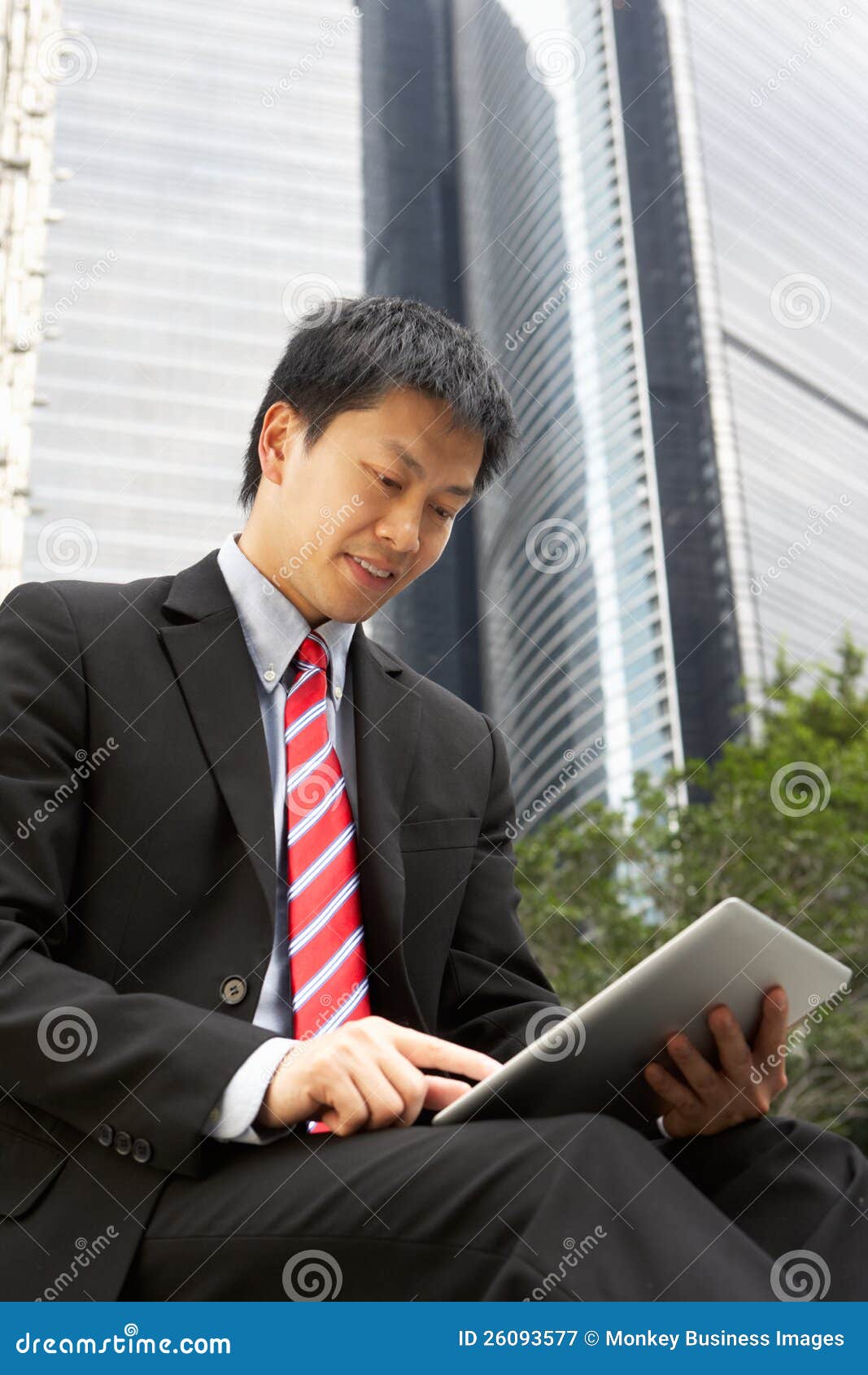 Chinese Businessman Working on Tablet Computer Stock Image - Image of ...