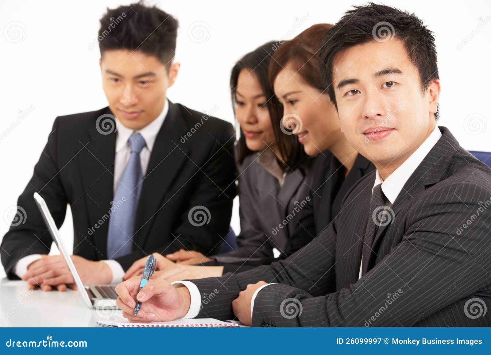 Chinese Businesspeople Having Meeting Stock Image - Image of computer ...