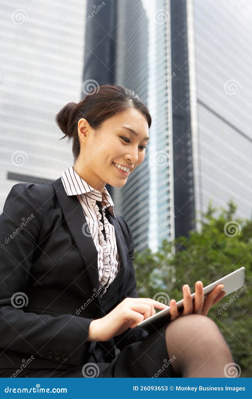 Chinese Businesswoman Working on Tablet Computer Stock Image - Image of ...