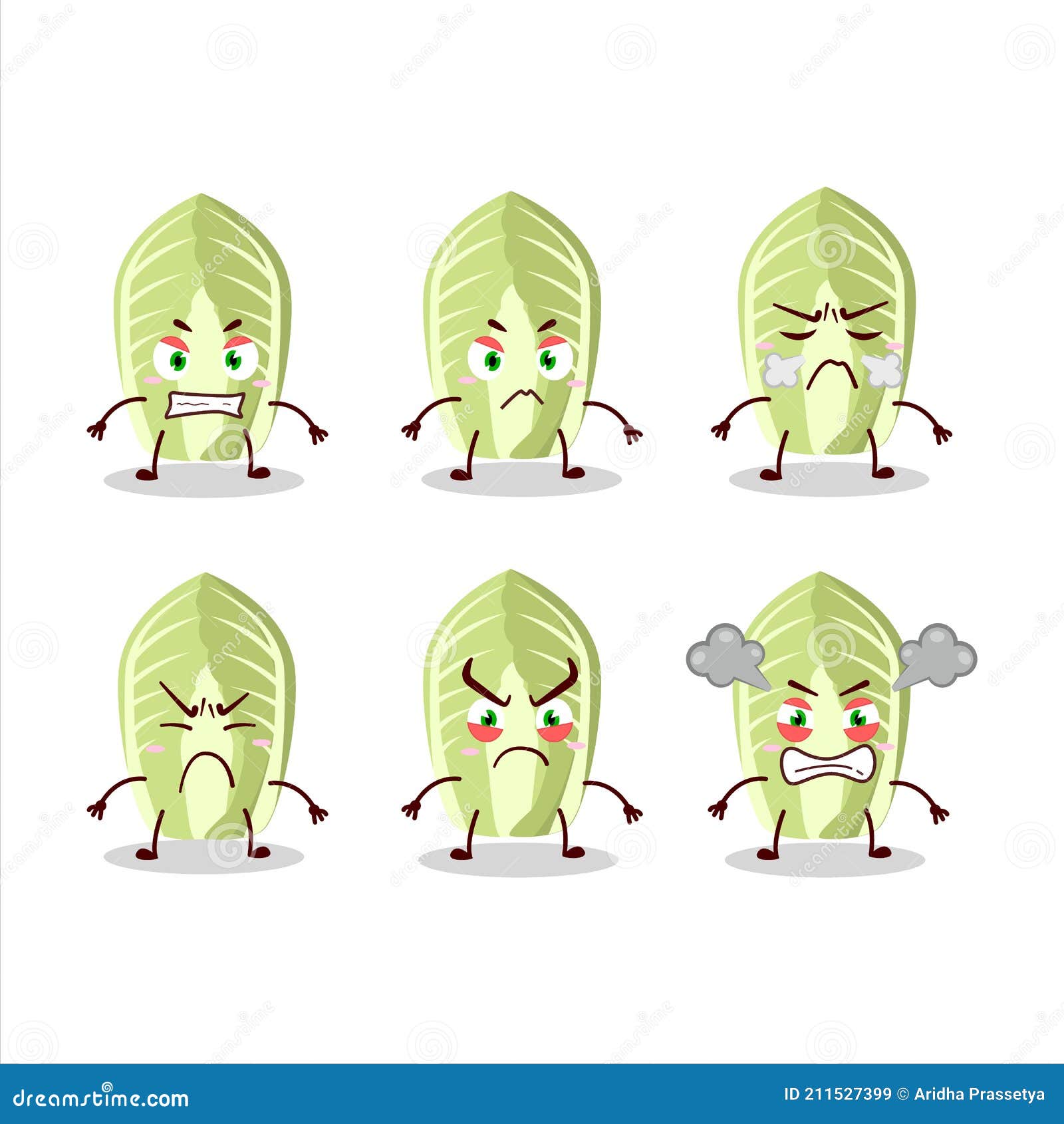 Chinese Cabbage Cartoon Character with Various Angry Expressions Stock ...