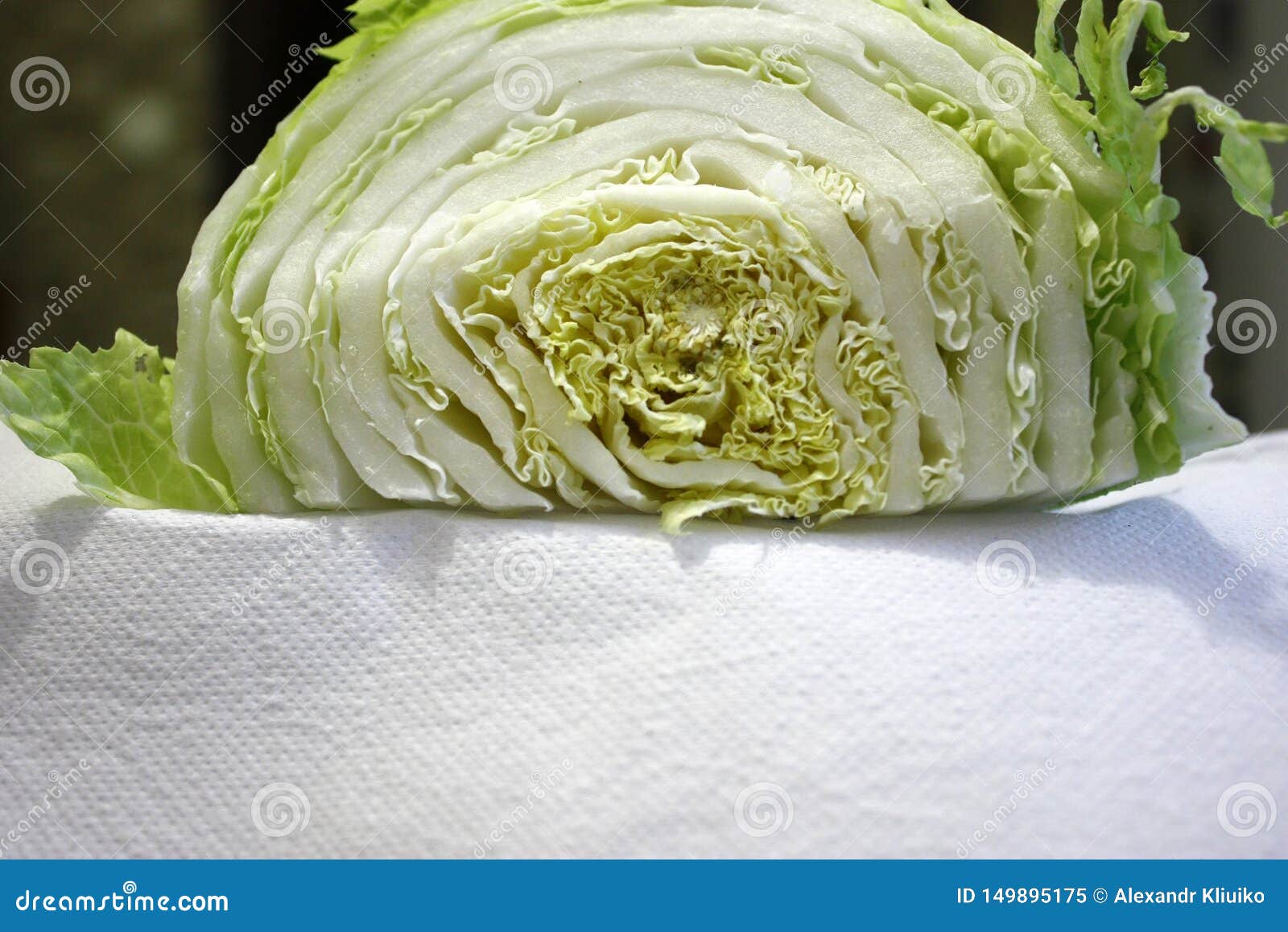 Chinese Cabbage Cut in Half on a White Paper Towel, Closeup Stock Image ...