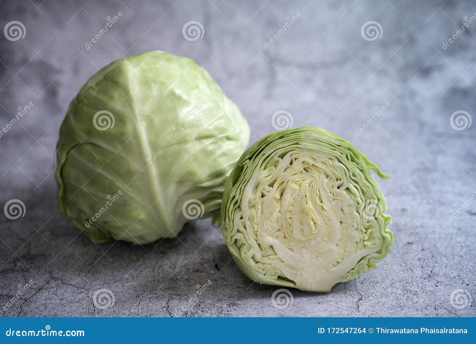 Chinese Cabbage, White Cabbage, Cabbages and Cut Cabbage on Mable Stone ...