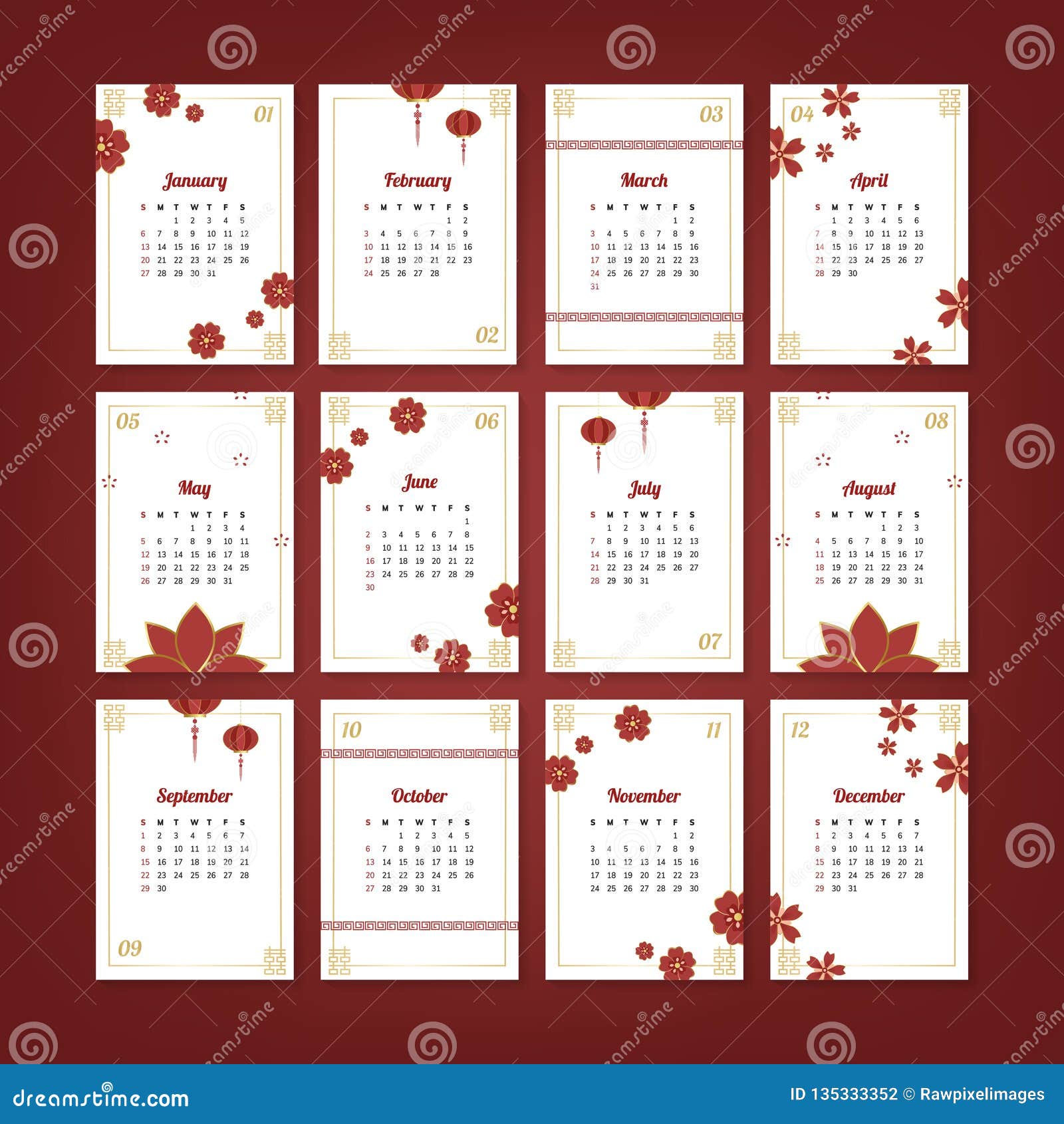 Chinese calendar mockup stock vector. Illustration of meeting - 135333352
