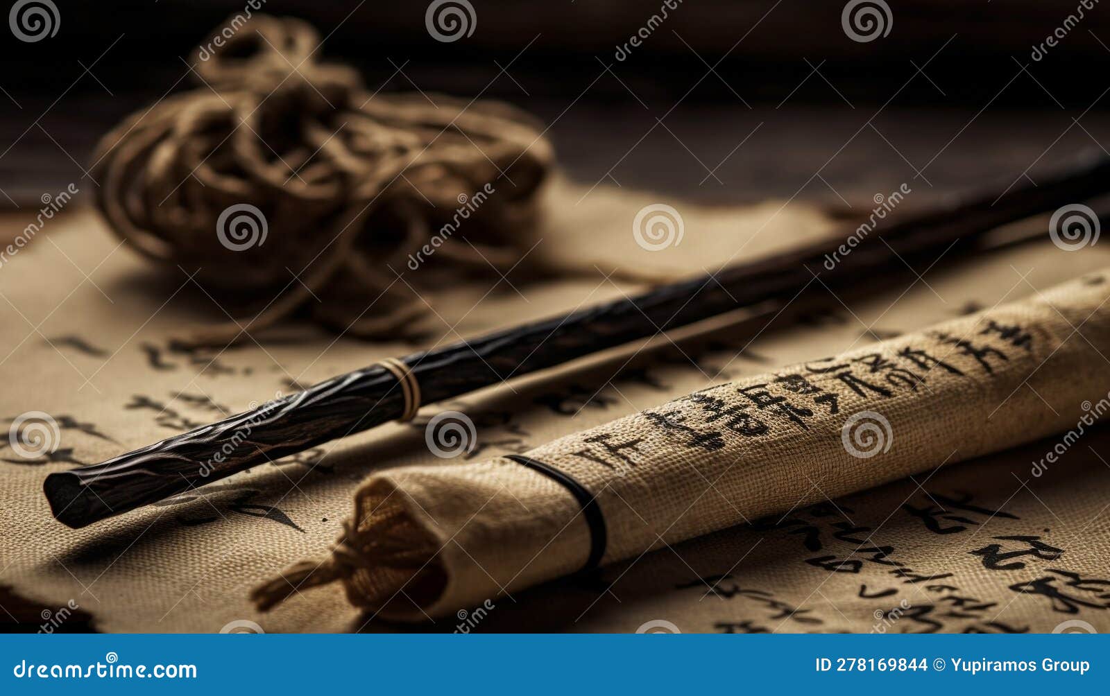 Chinese Calligraphy on Antique Parchment, Ancient Script Generated by AI Stock Illustration ...