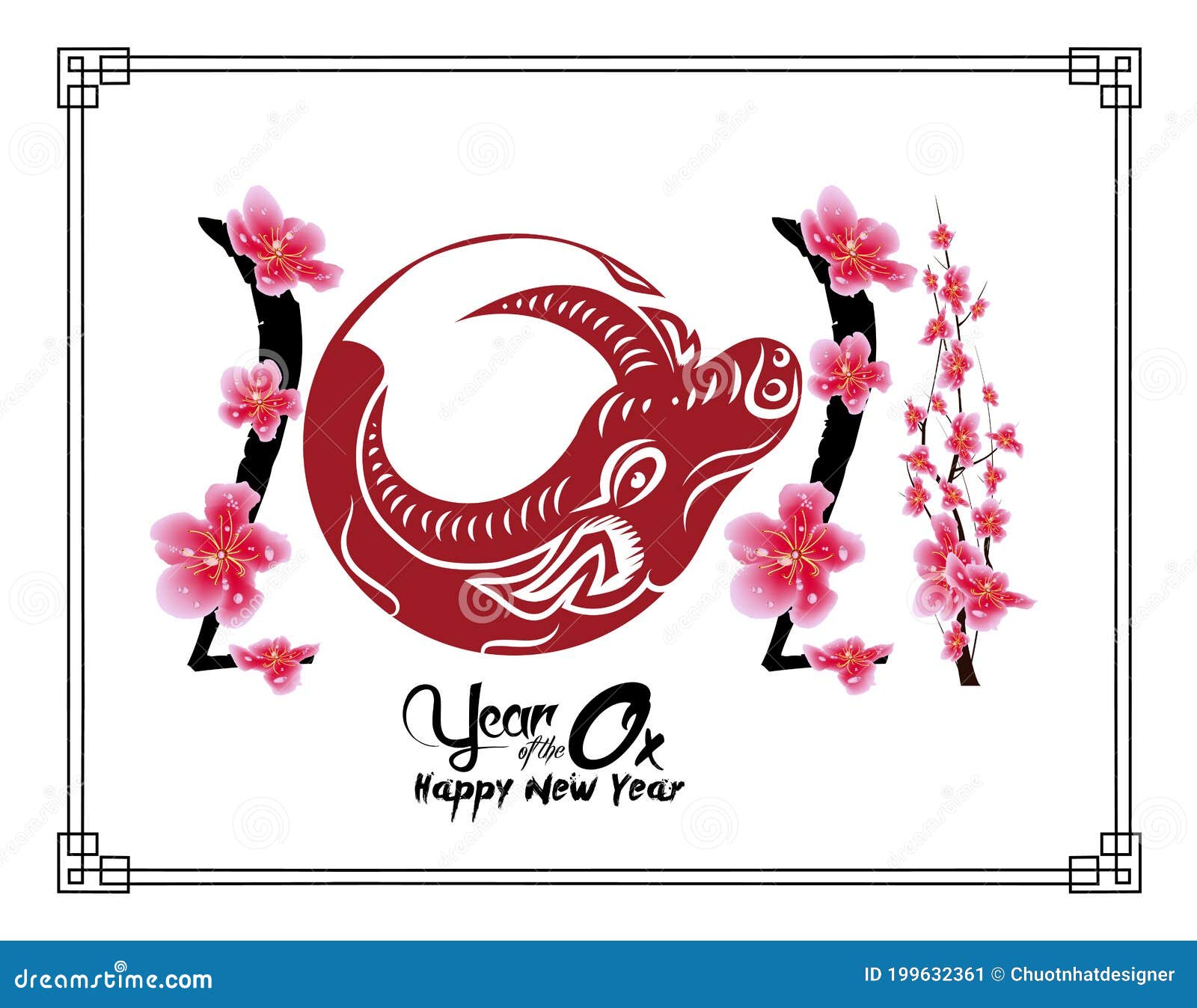 Chinese Calligraphy 2021 Chinese Happy New Year of the Ox Stock Vector ...