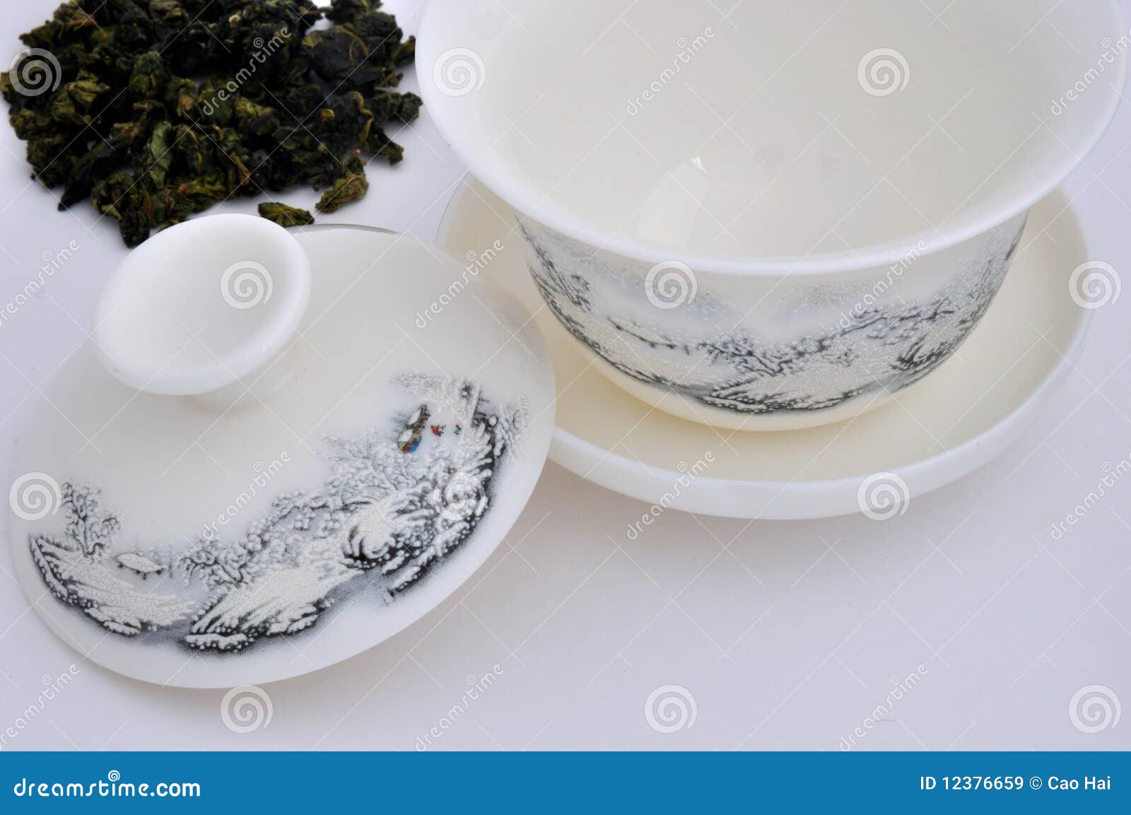 Chinese Carving Tea Cup and Raw Tea Leaf Stock Image - Image of still ...