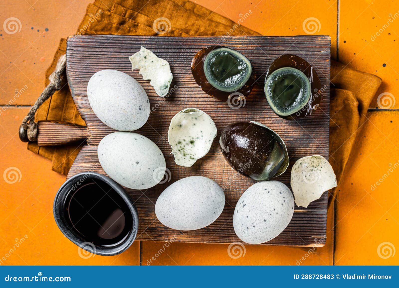 Chinese Century Egg, Preserved Duck Eggs. Orange Background Stock Image ...