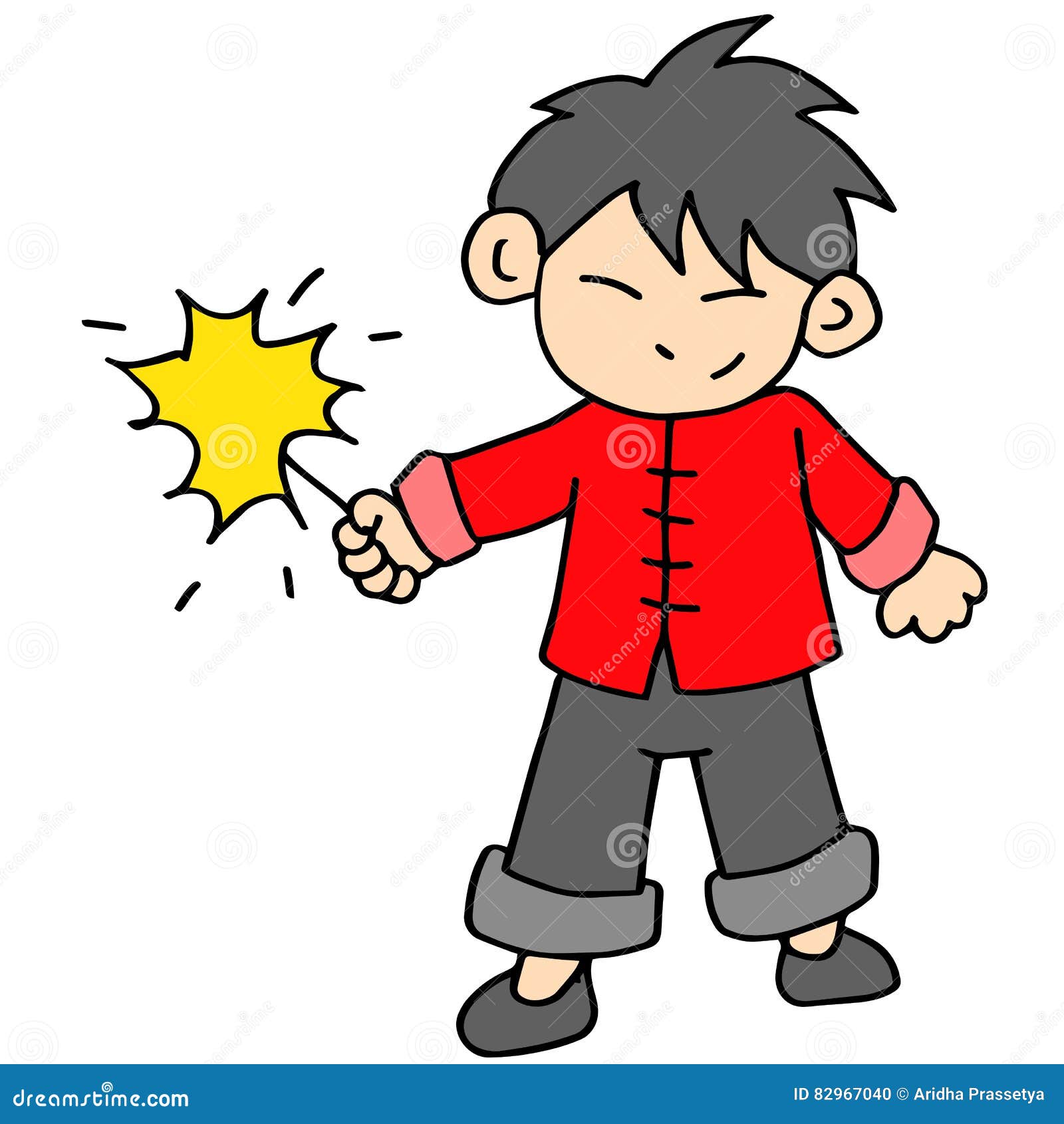 Chinese Character of Boy with Fireworks Stock Vector - Illustration of ...