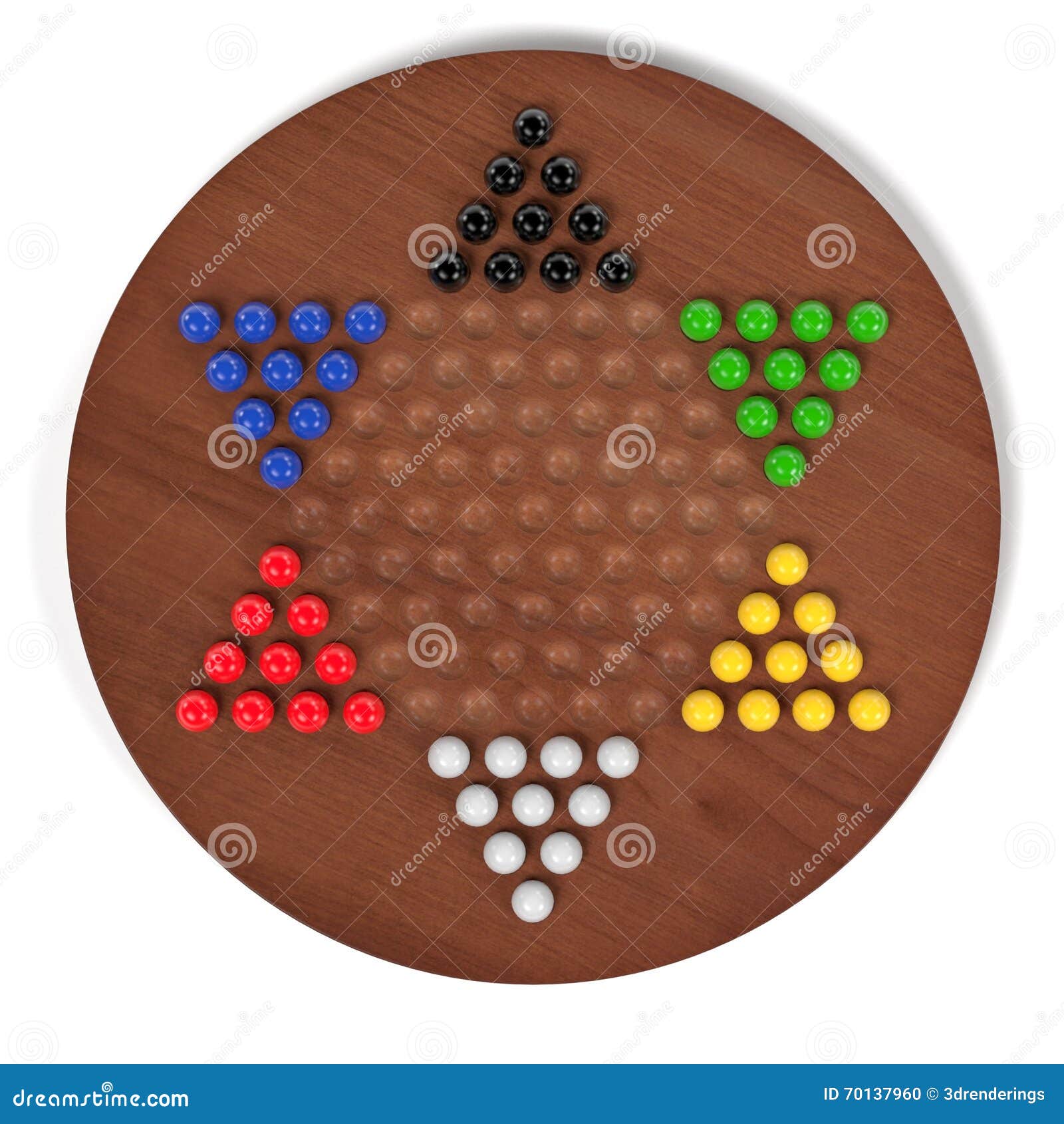 Chinese Checkers Board And Pawns Isolated On White Background. 3D ...