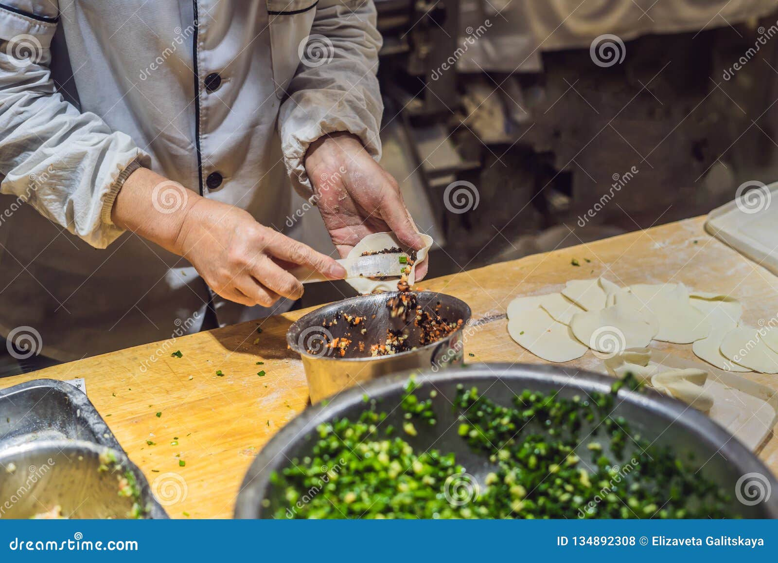 Chinese Chef Making Dumplings in the Kitchen Stock Photo - Image of ...