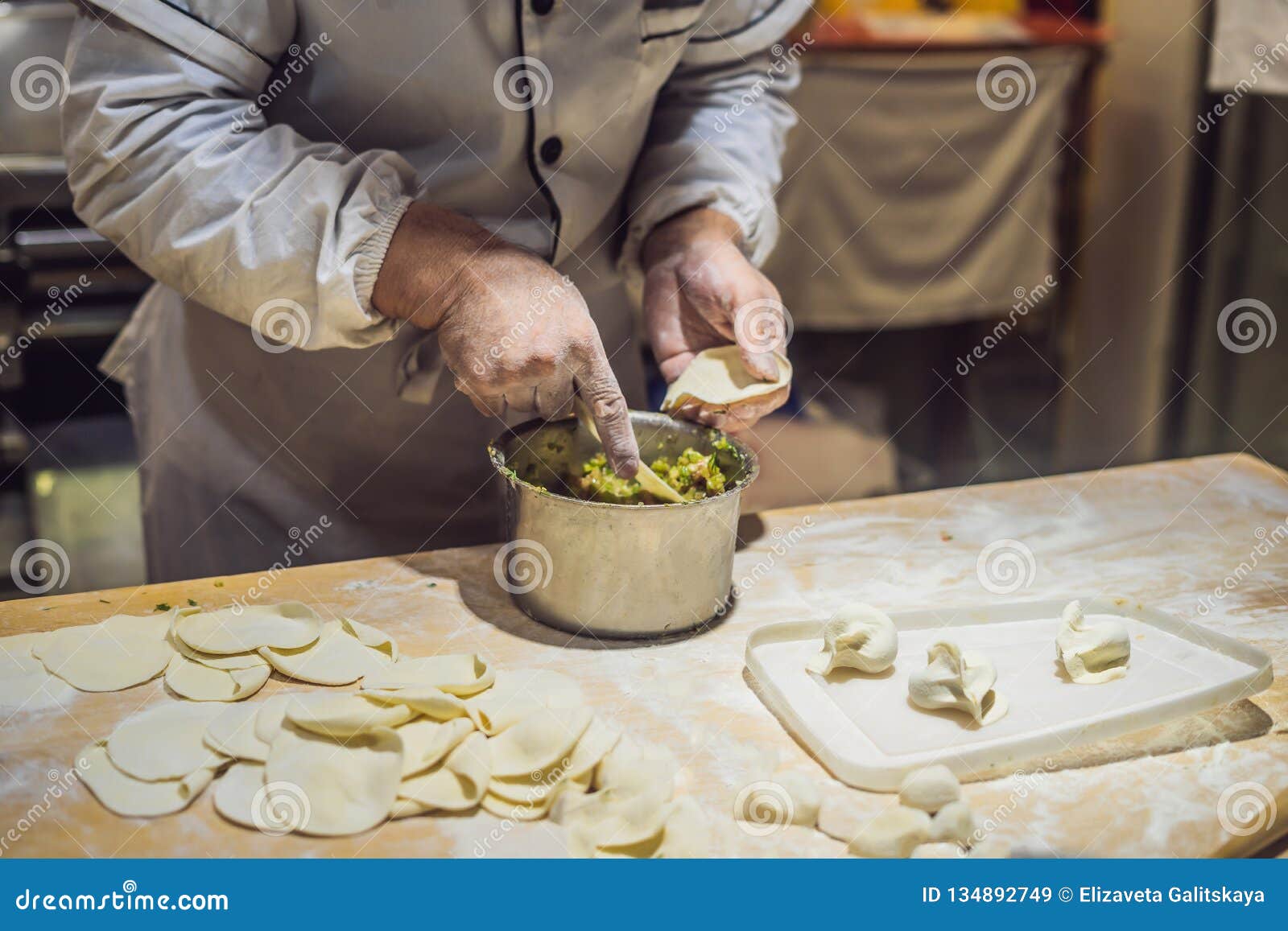 Chinese Chef Making Dumplings in the Kitchen Stock Image - Image of ...