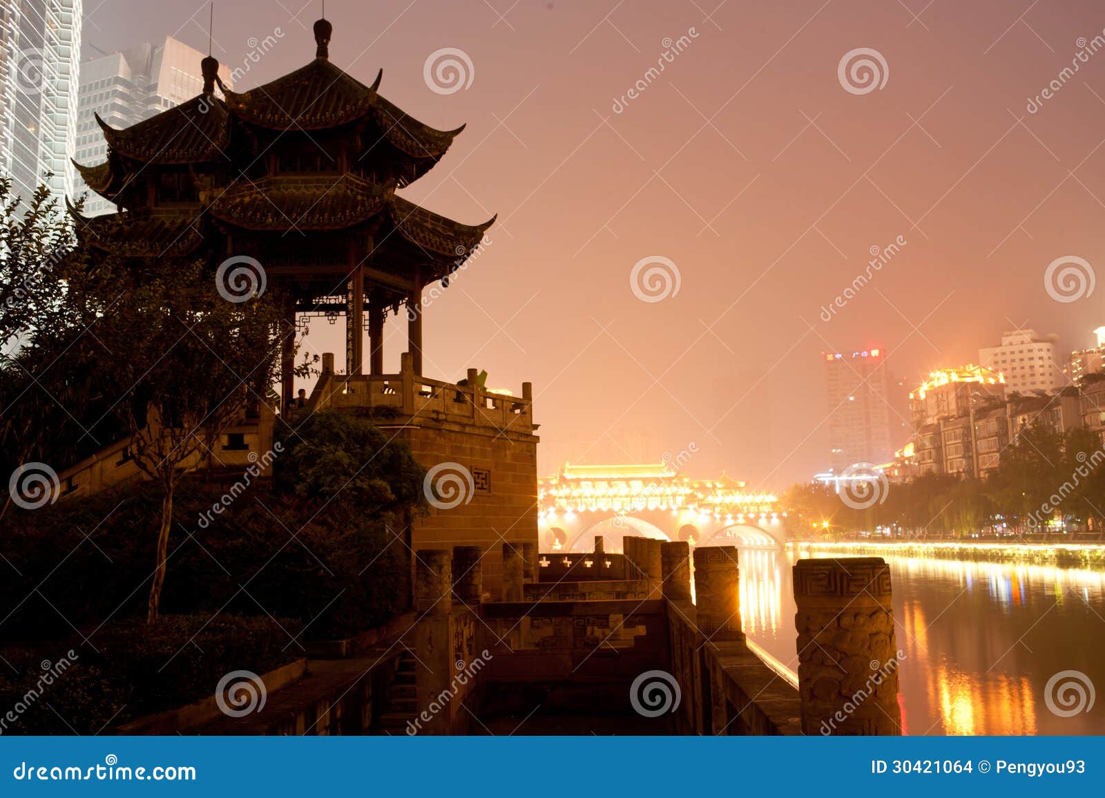 The Chinese Chengdu, Hejiangting Night View Stock Photo - Image of ...