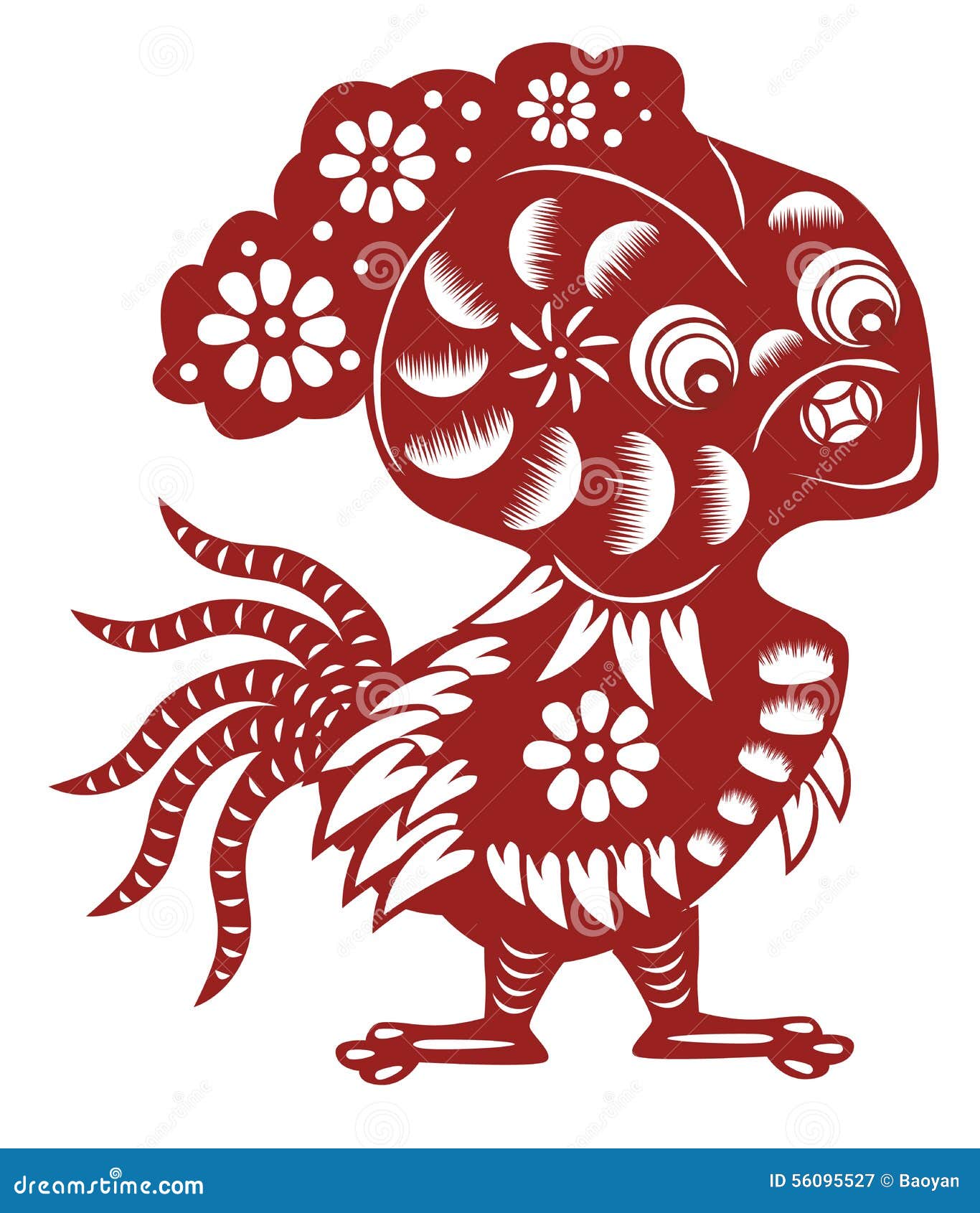 Chinese chicken paper cut stock vector. Illustration of symbol - 56095527