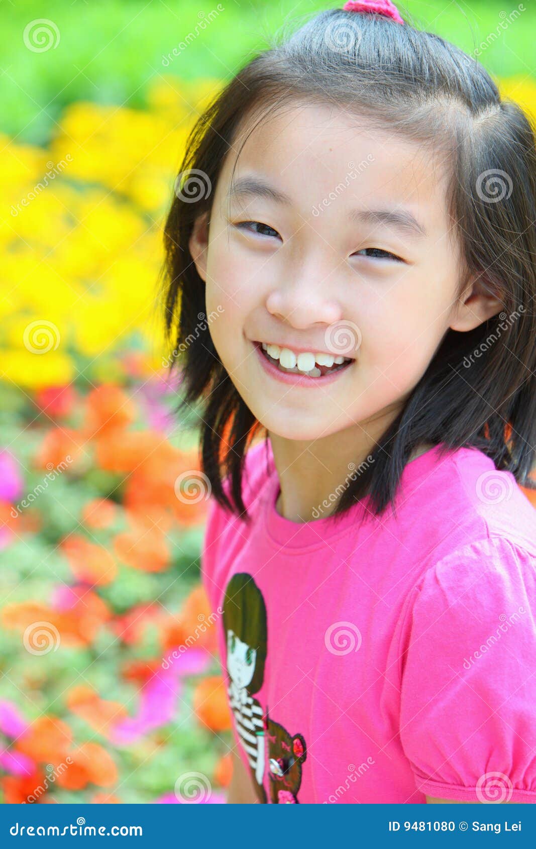 Chinese child with flowers stock photo. Image of little - 9481080