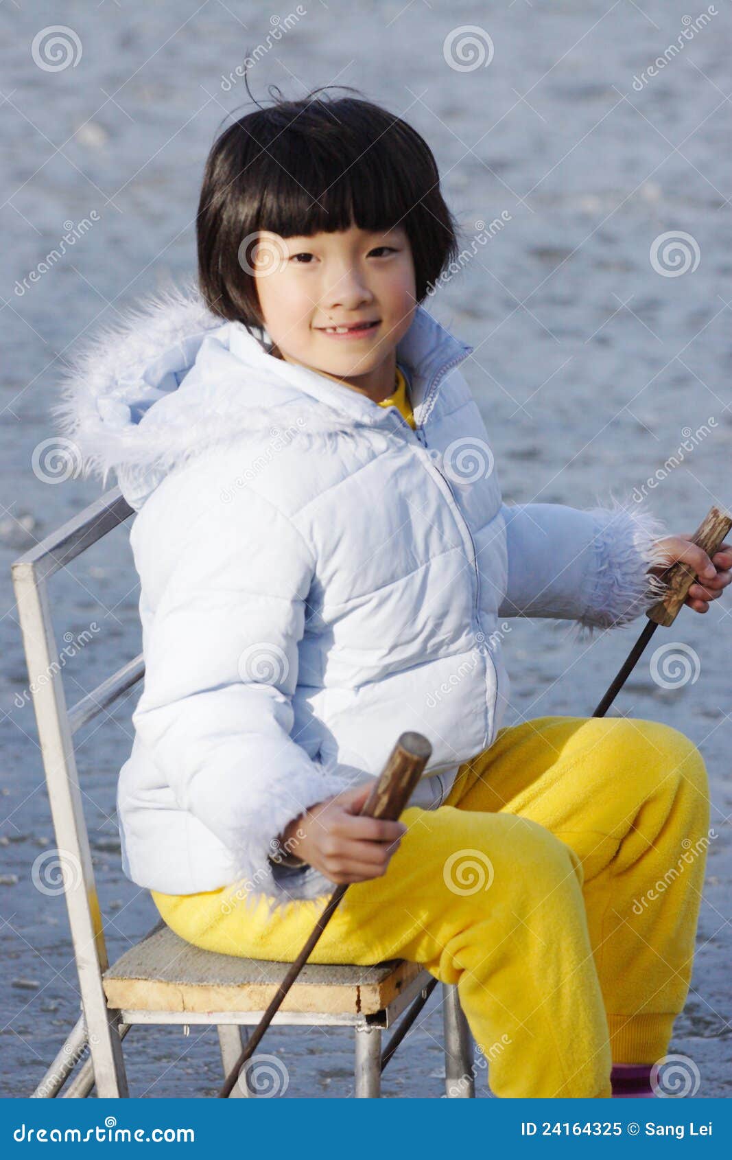 Chinese Child Playing on Ice Stock Image - Image of yellow, beauty ...