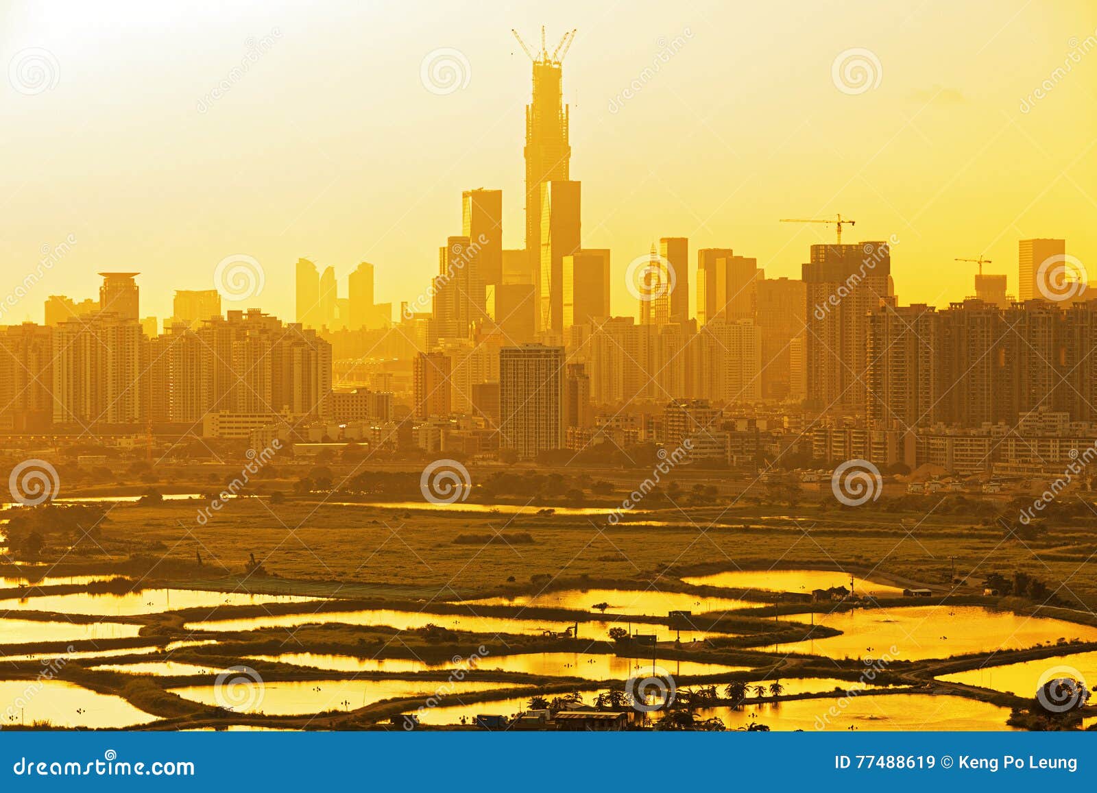 Chinese city at sunset stock image. Image of huangpu - 77488619