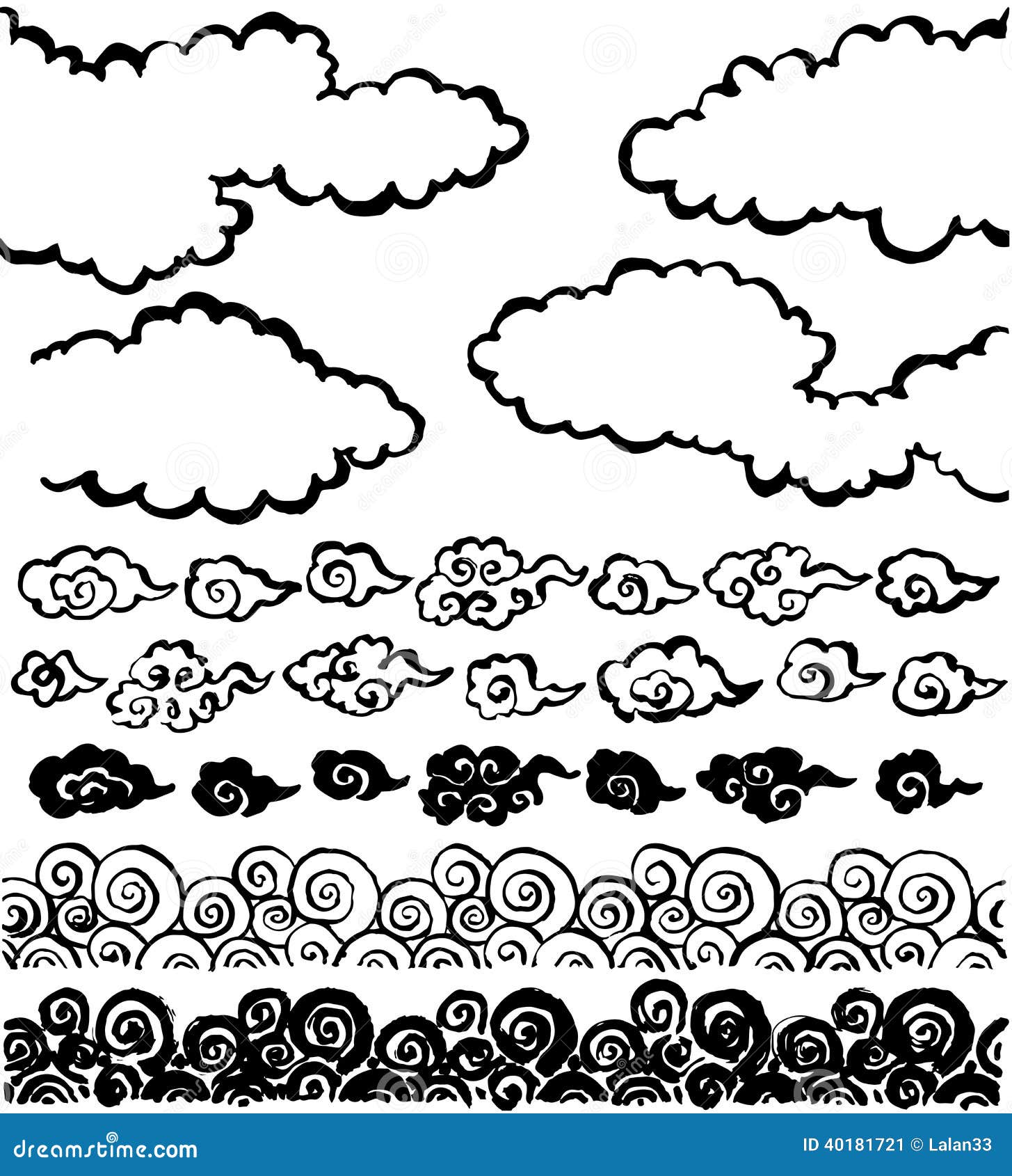 Chinese Cloud. Handwritten Brush Stroke Illustrations. Stock Vector ...