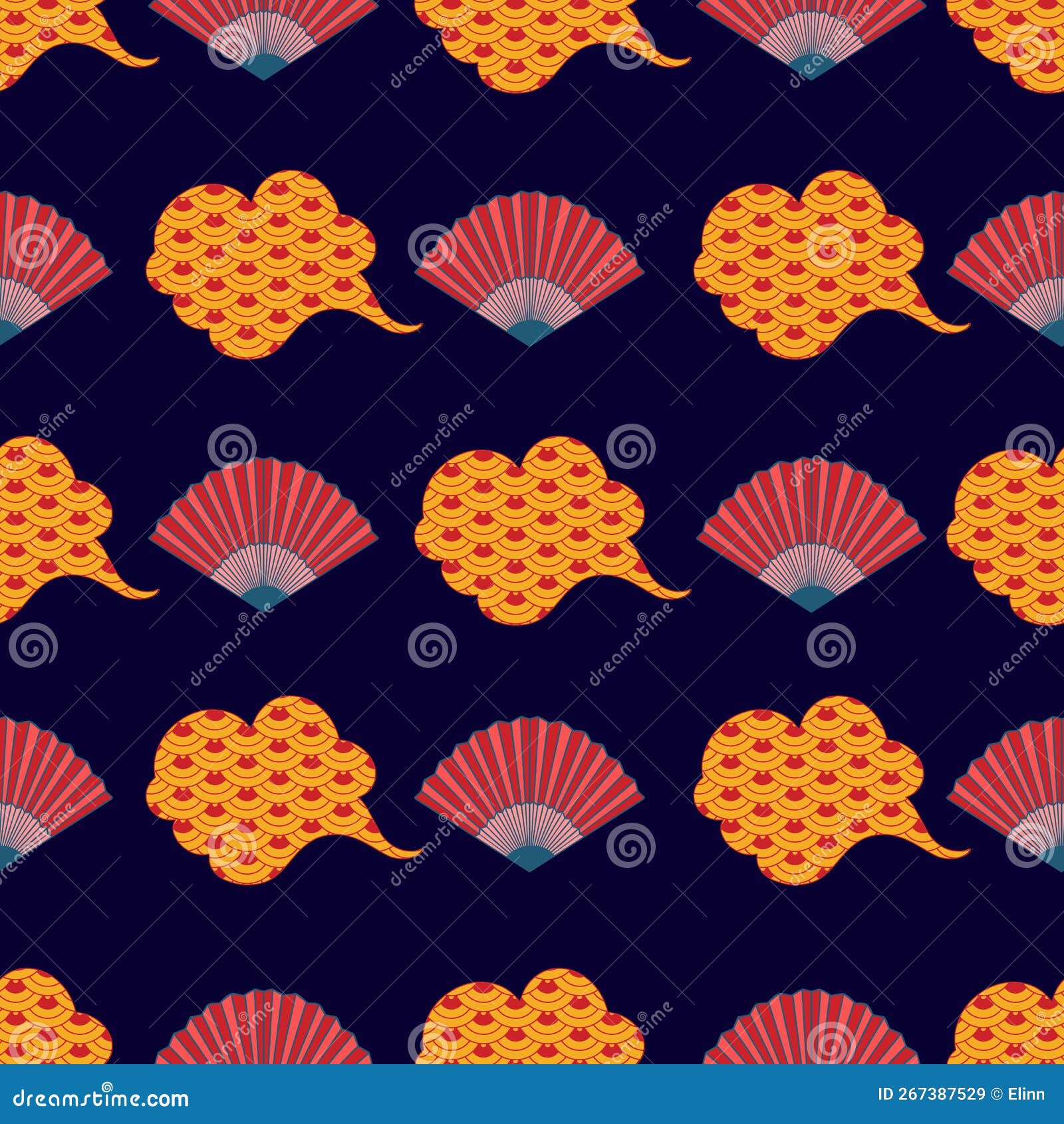 Chinese Clouds and Fans Asian Seamless Pattern Design Stock Vector - Illustration of seamless ...