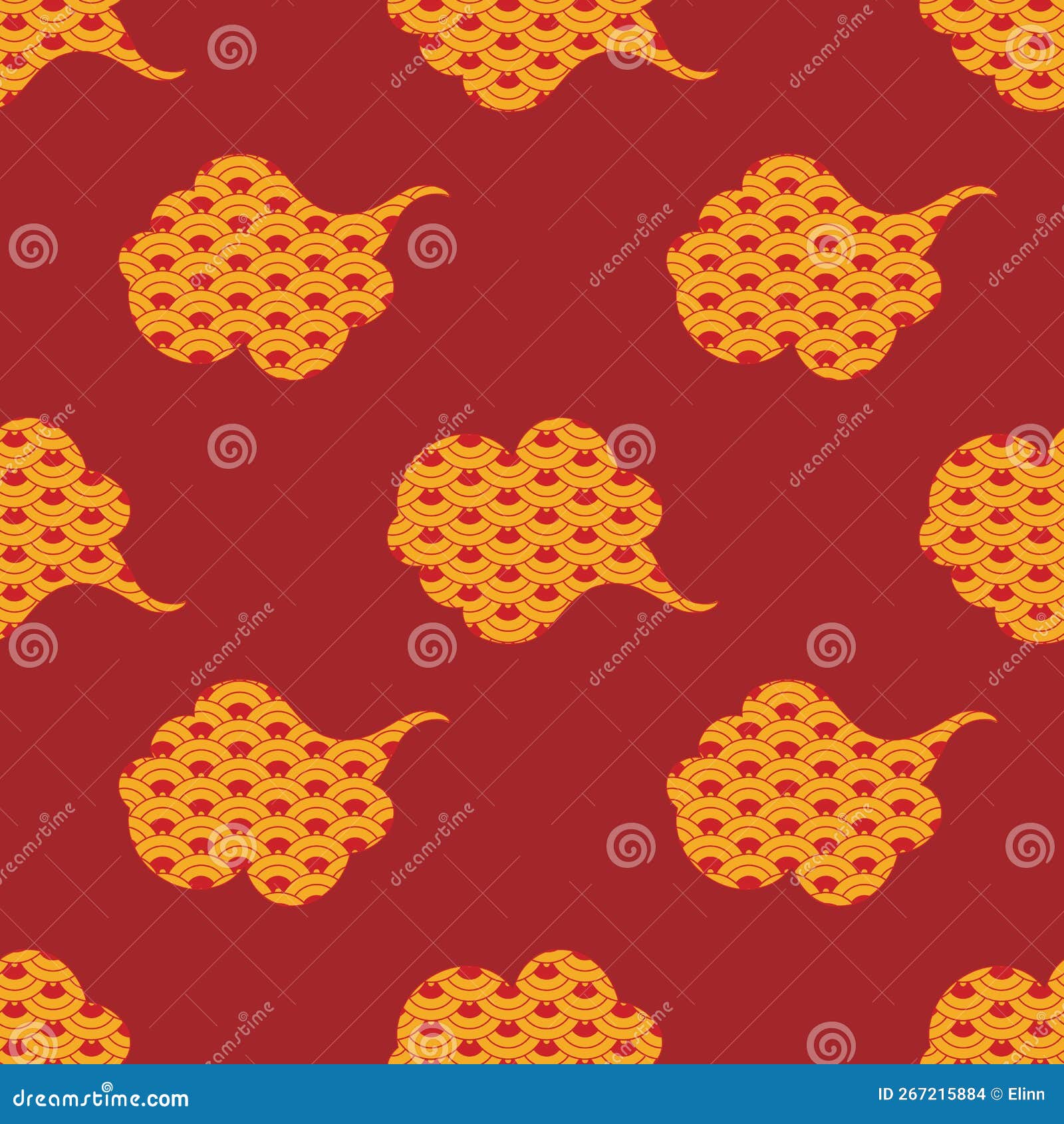 Chinese Clouds with Waves Pattern, Seamless Repeat Design Stock ...