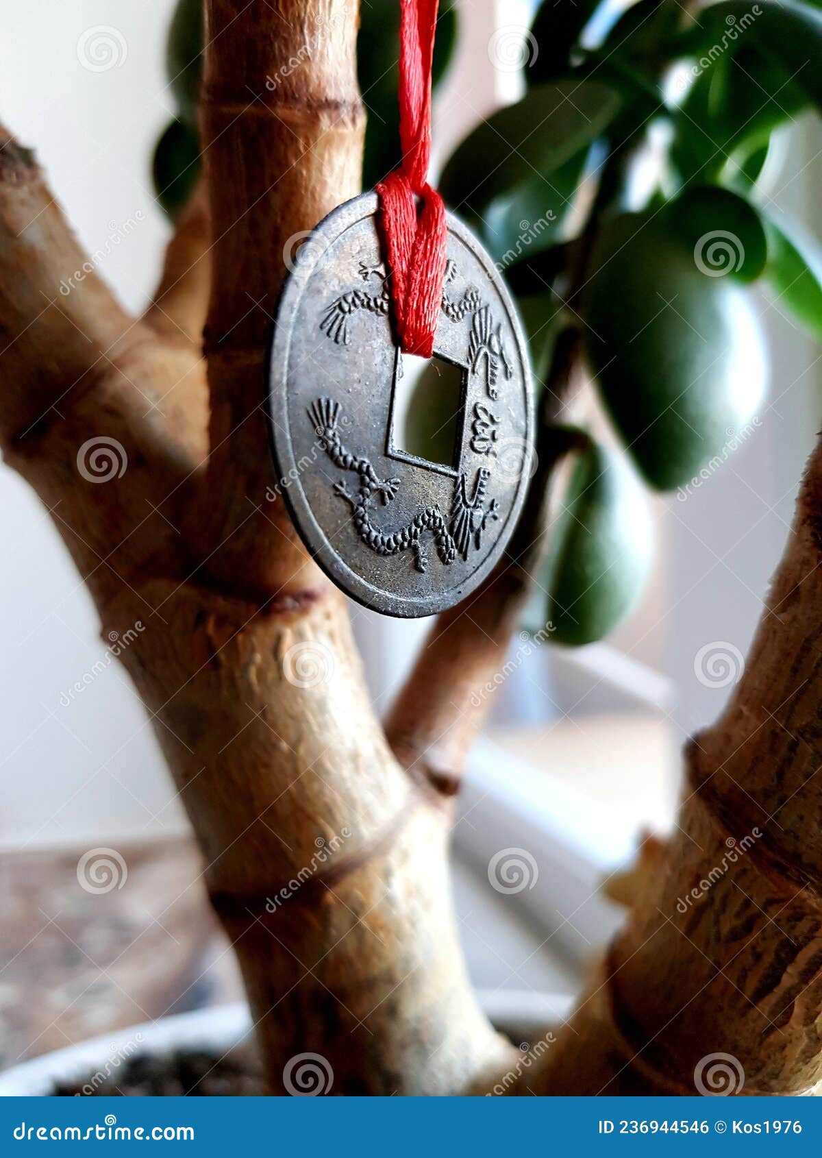 Chinese Coin for Luck and Wealth Hanging on the Tree Stock Photo ...