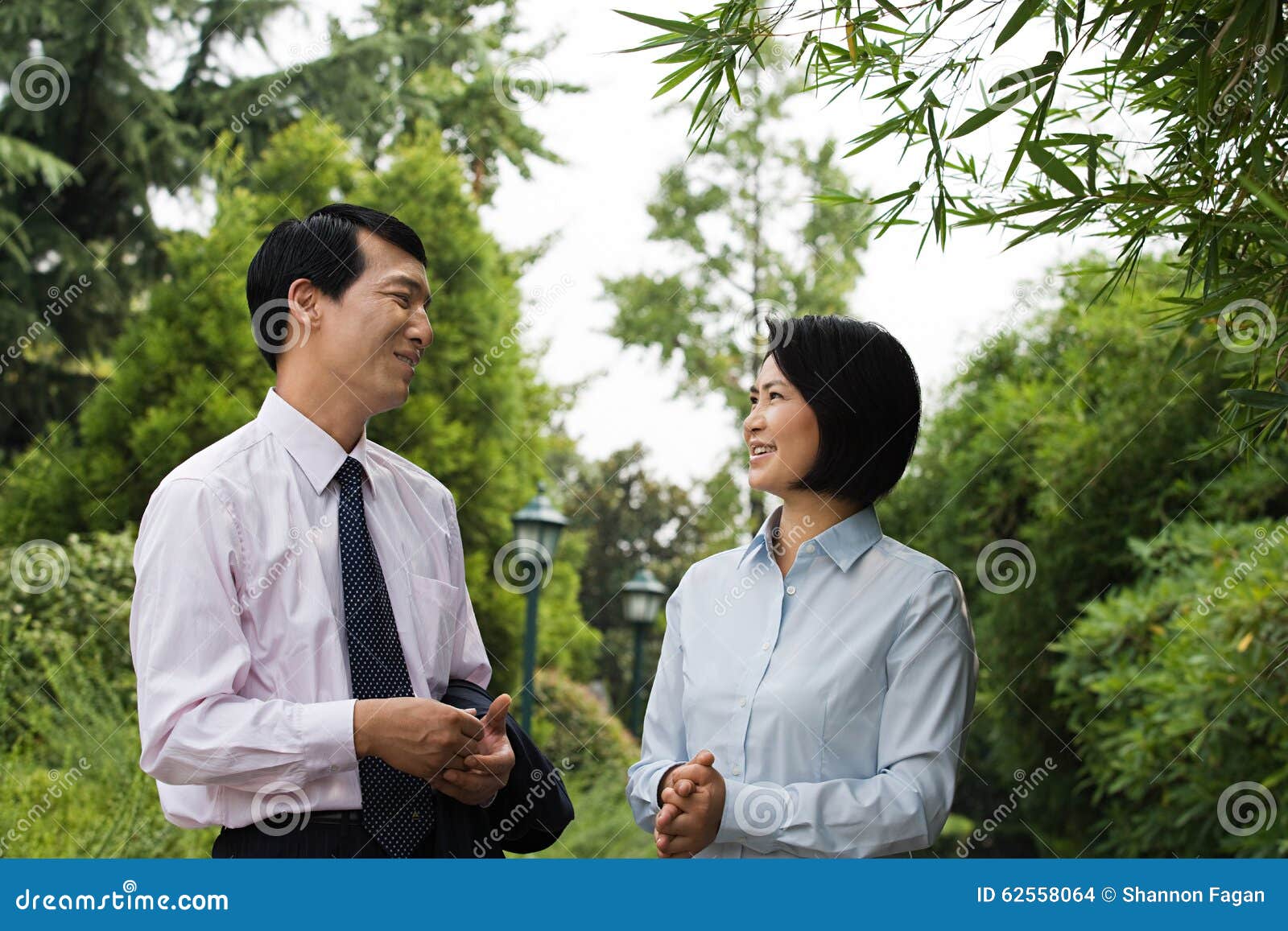 Chinese Colleagues Talking in Park Stock Photo - Image of mature ...