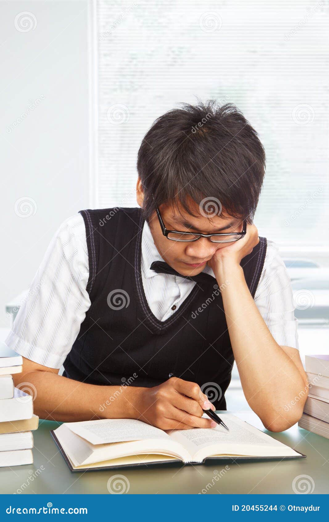 Chinese College Male Student Studying Stock Photo - Image of glasses ...