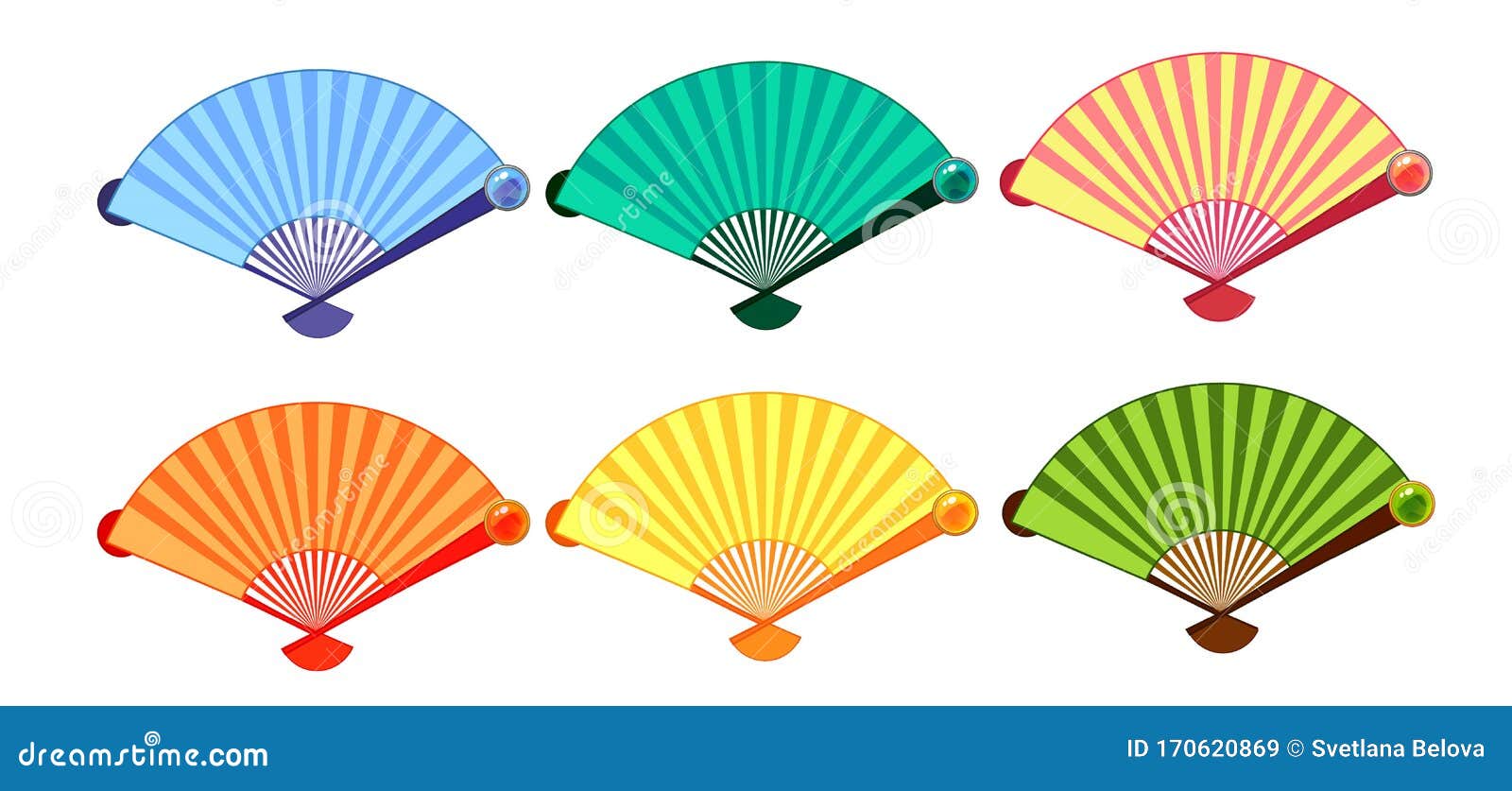 Chinese Colorful Fans Set. Hand Drawn Vector Objects Stock Vector ...