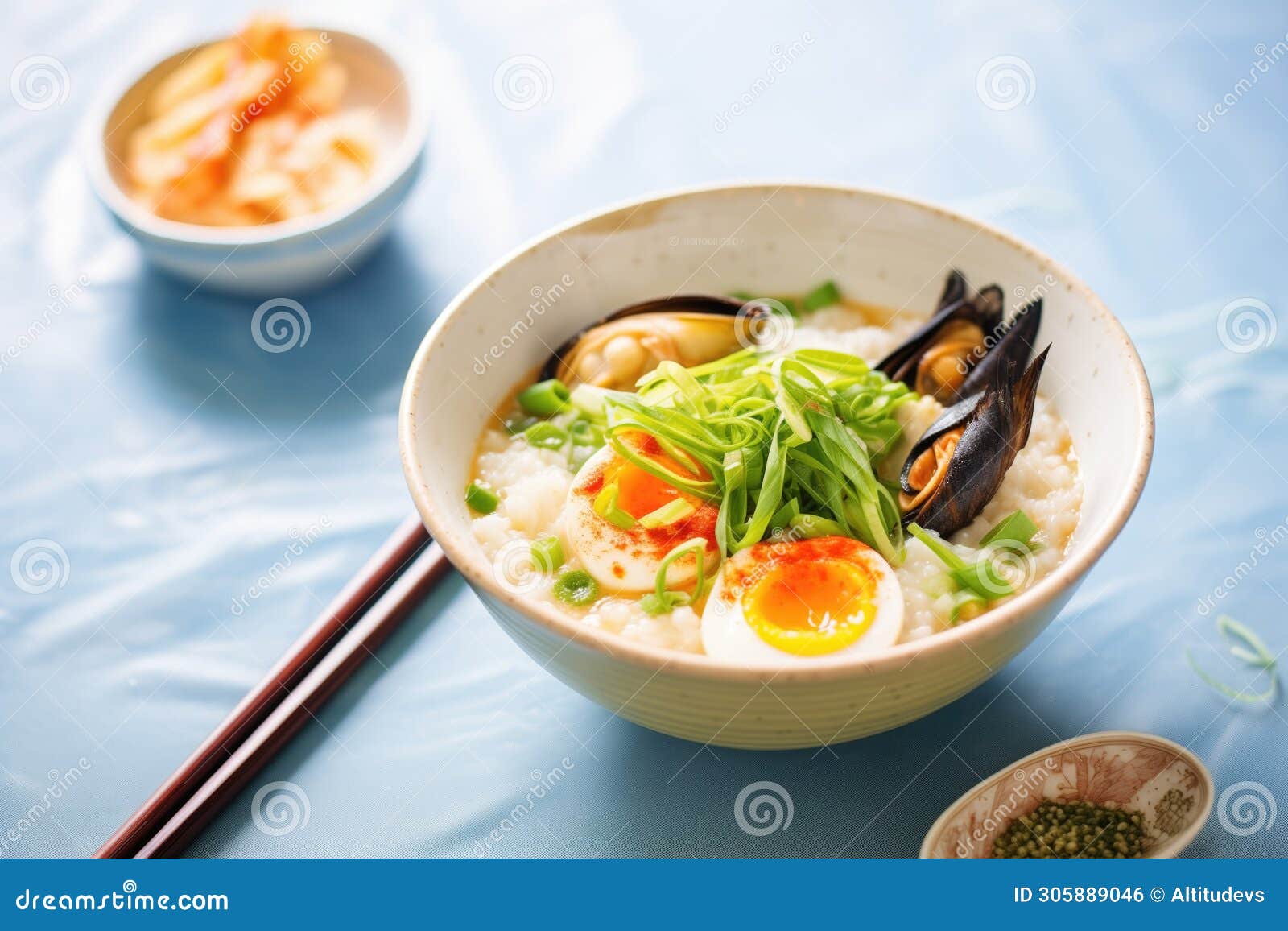 Chinese Congee with Century Eggs and Scallions Stock Photo - Image of ...