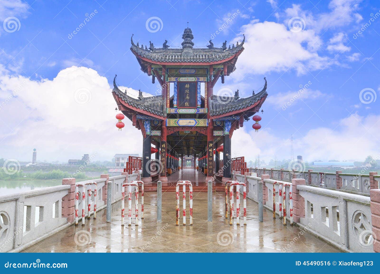 Chinese covered bridge stock photo. Image of structure - 45490516