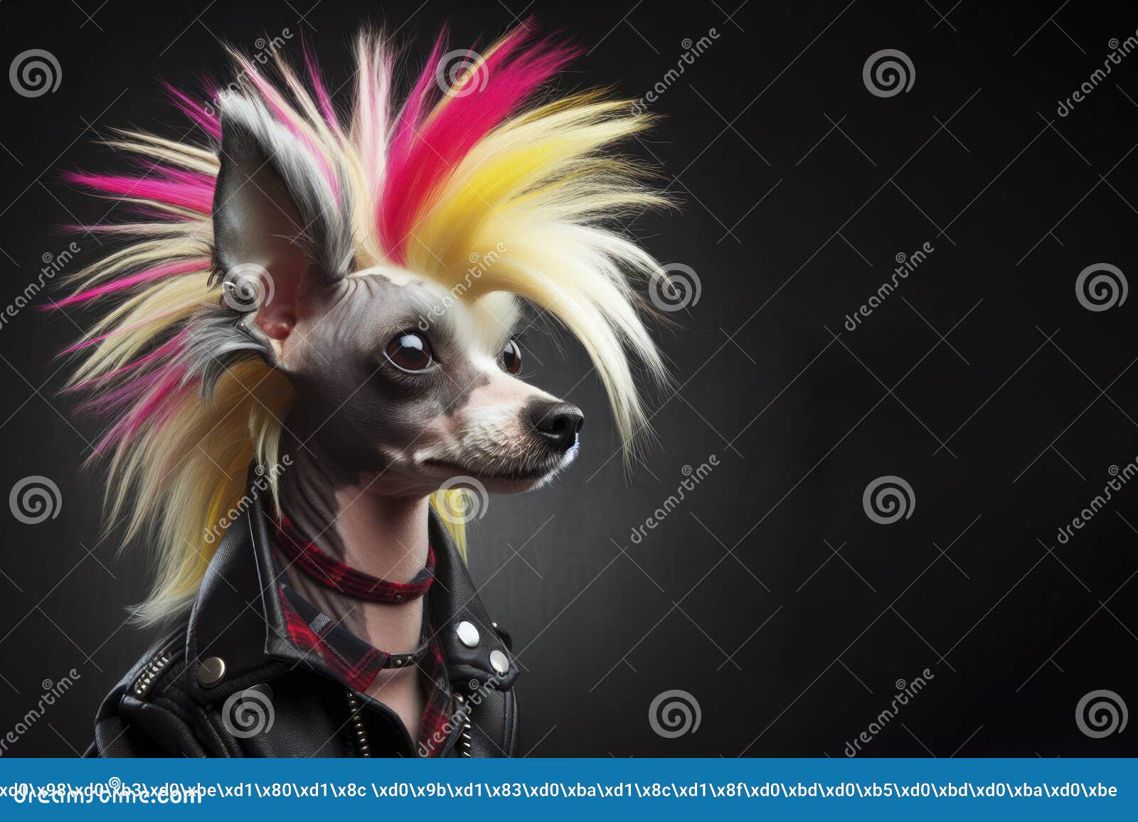 Chinese Crested As a Punk with Bright Mohawk on Solid Dark Background ...