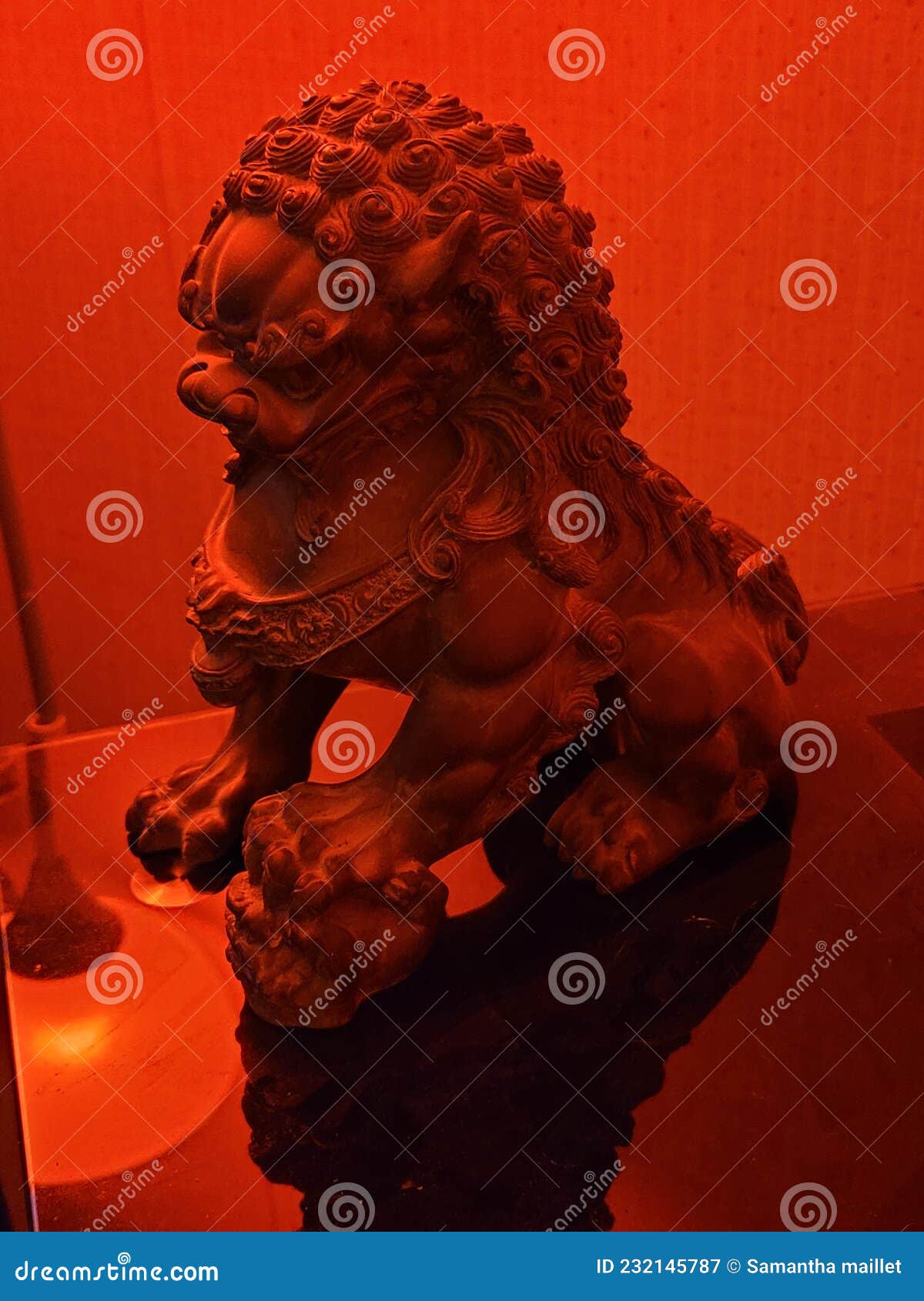 Chinese Demon dog in red stock image. Image of protector - 232145787