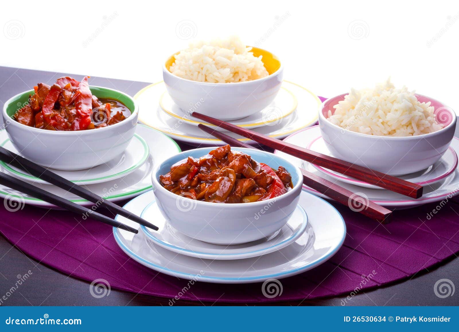 Chinese Dinner with Rice and Chicken Stock Photo - Image of chinese ...
