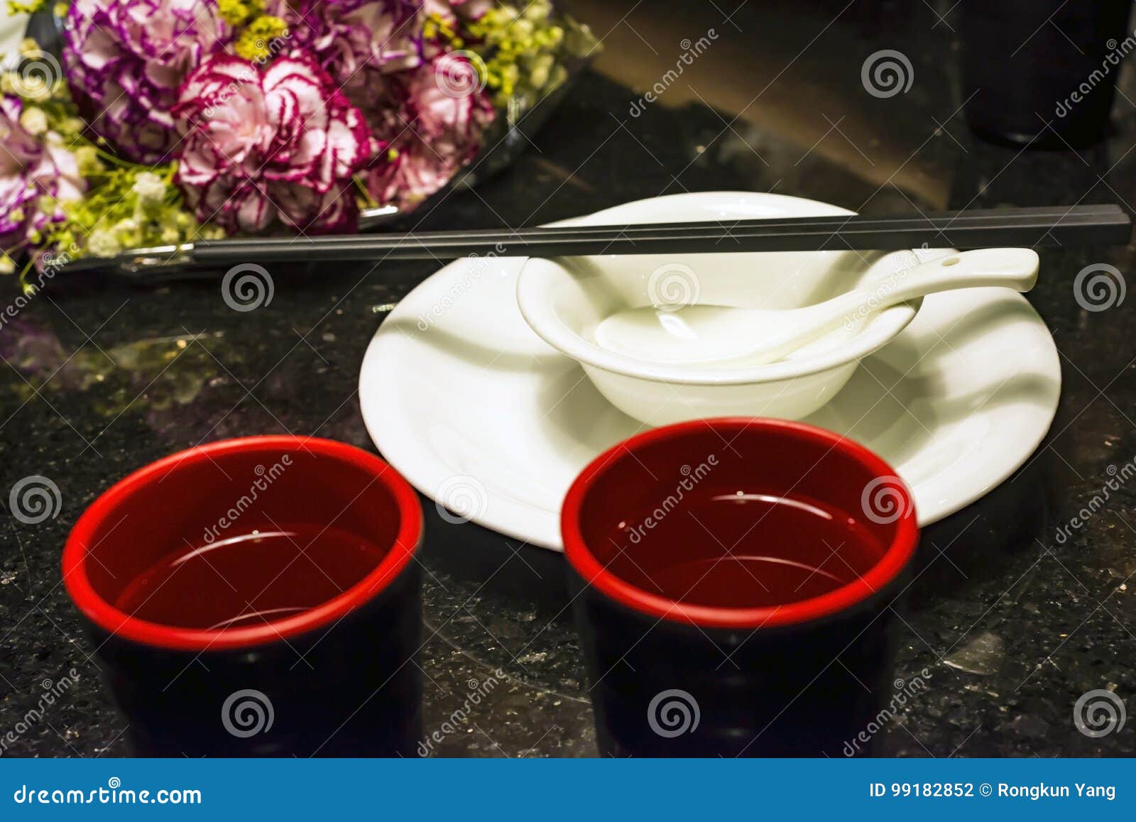 Chinese dinner set stock photo. Image of flower, chopsticks - 99182852