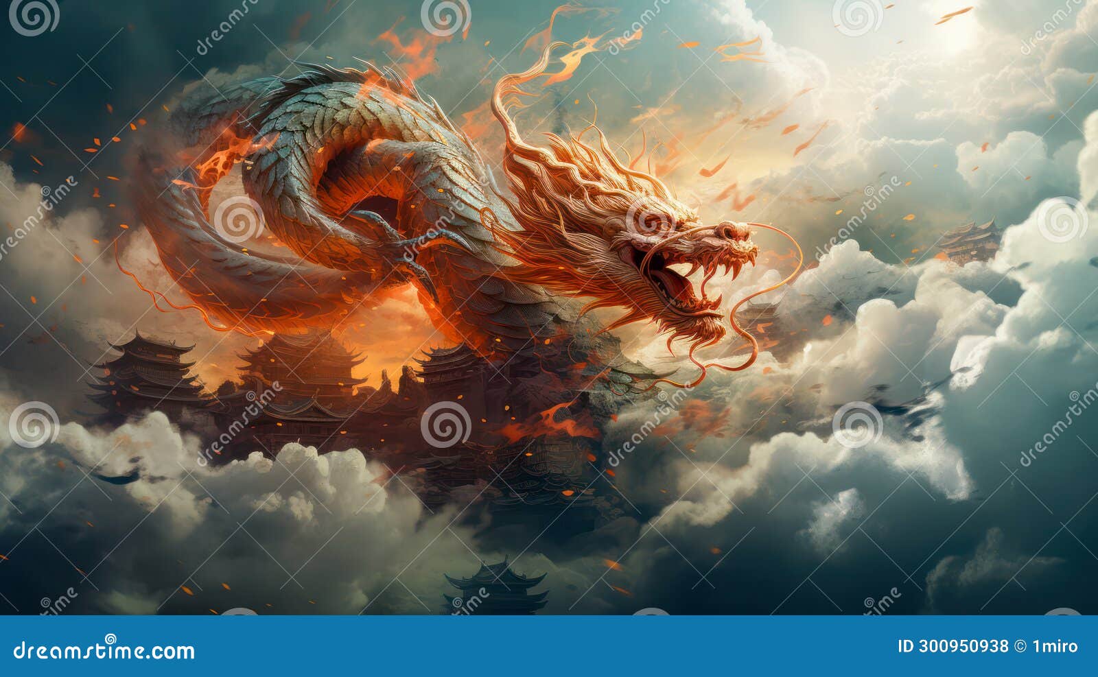 Chinese Dragon from Chines Mythology and Sky, AI Generated Stock ...