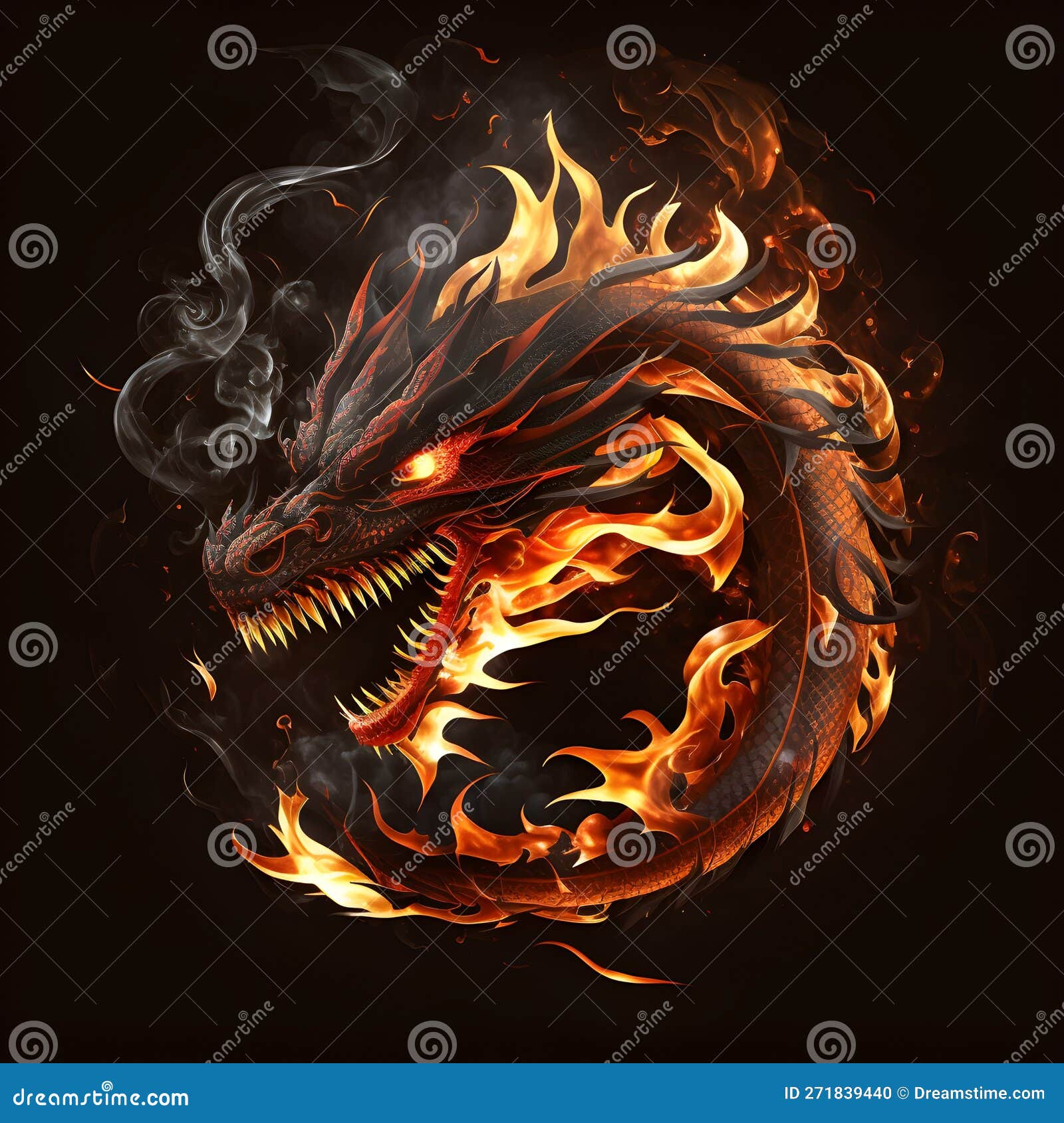 Chinese dragon on fire stock illustration. Illustration of sign - 271839440