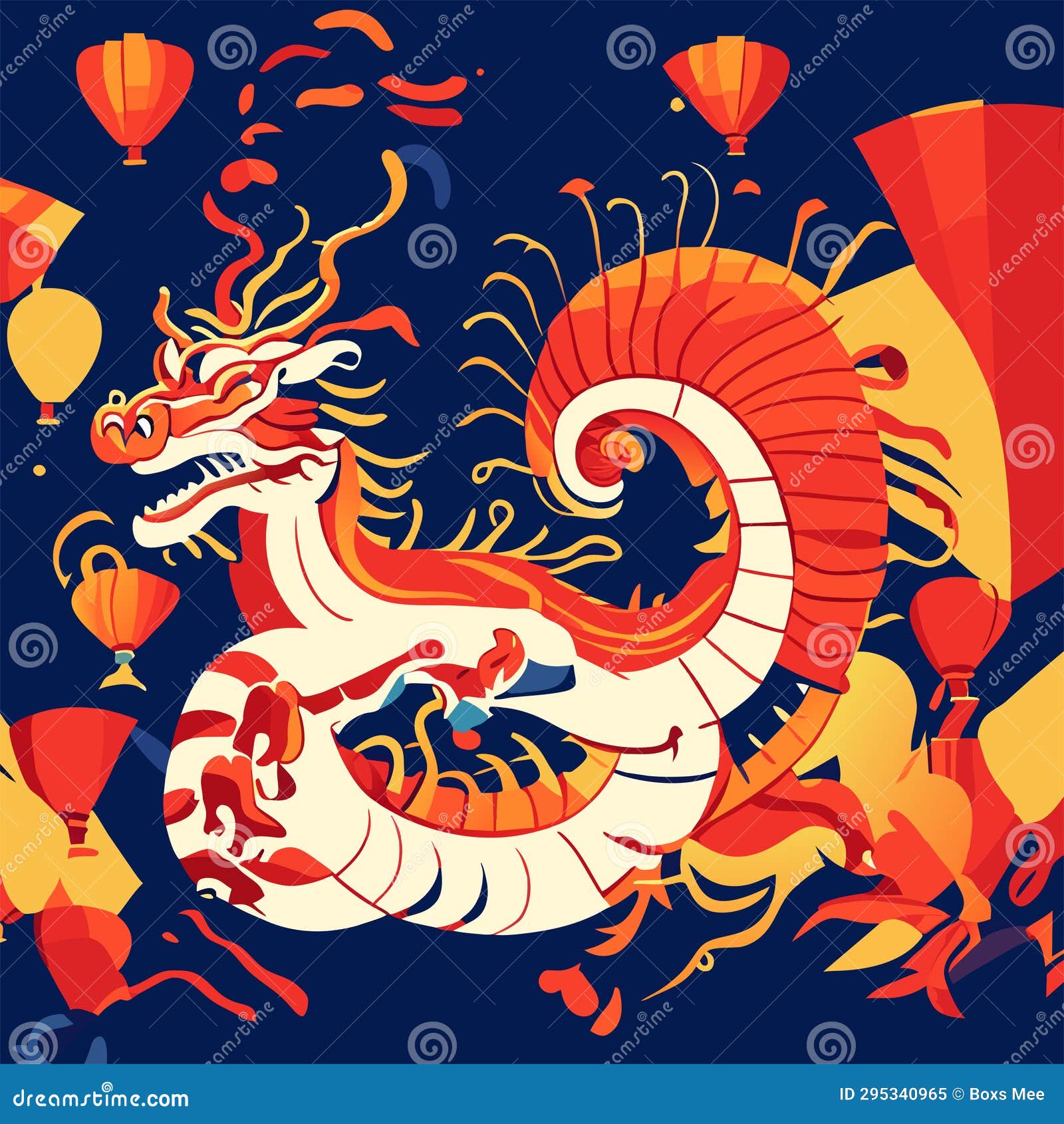 Chinese Dragon and Firecrackers on a Dark Blue Background. Vector ...