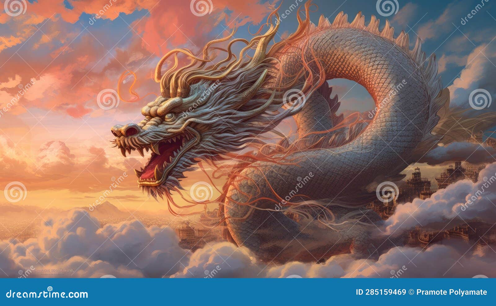 Chinese Dragon Flying in the Sky at Dawn. Dragon Stock Illustration ...