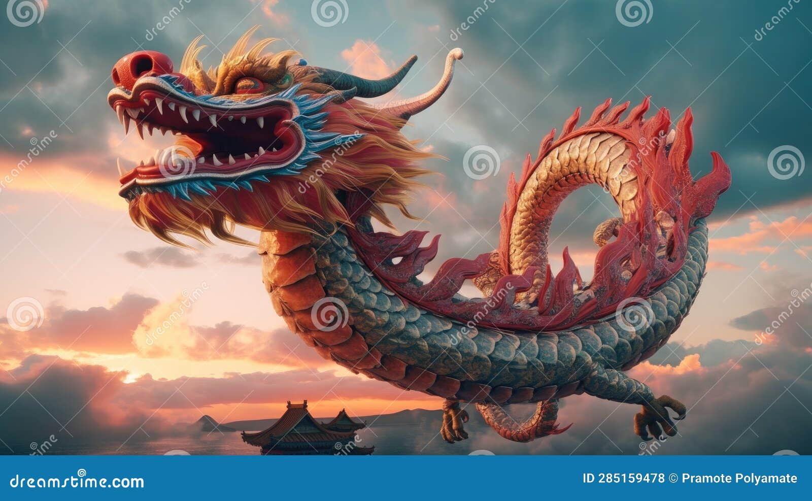 Chinese Dragon Flying in the Sky at Dawn. Dragon Stock Illustration ...
