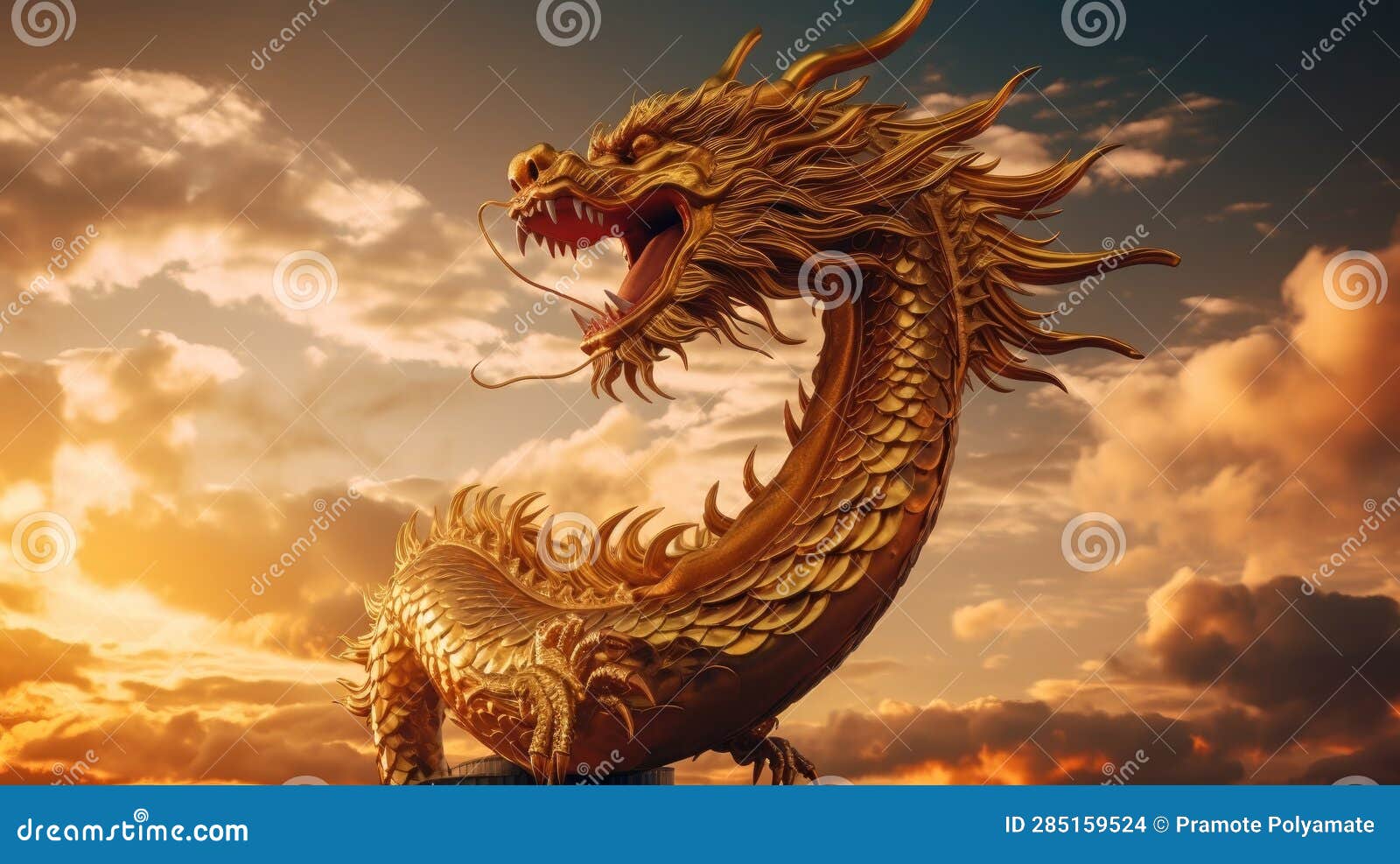 Chinese Dragon Flying in the Sky at Dawn. Dragon Stock Illustration ...