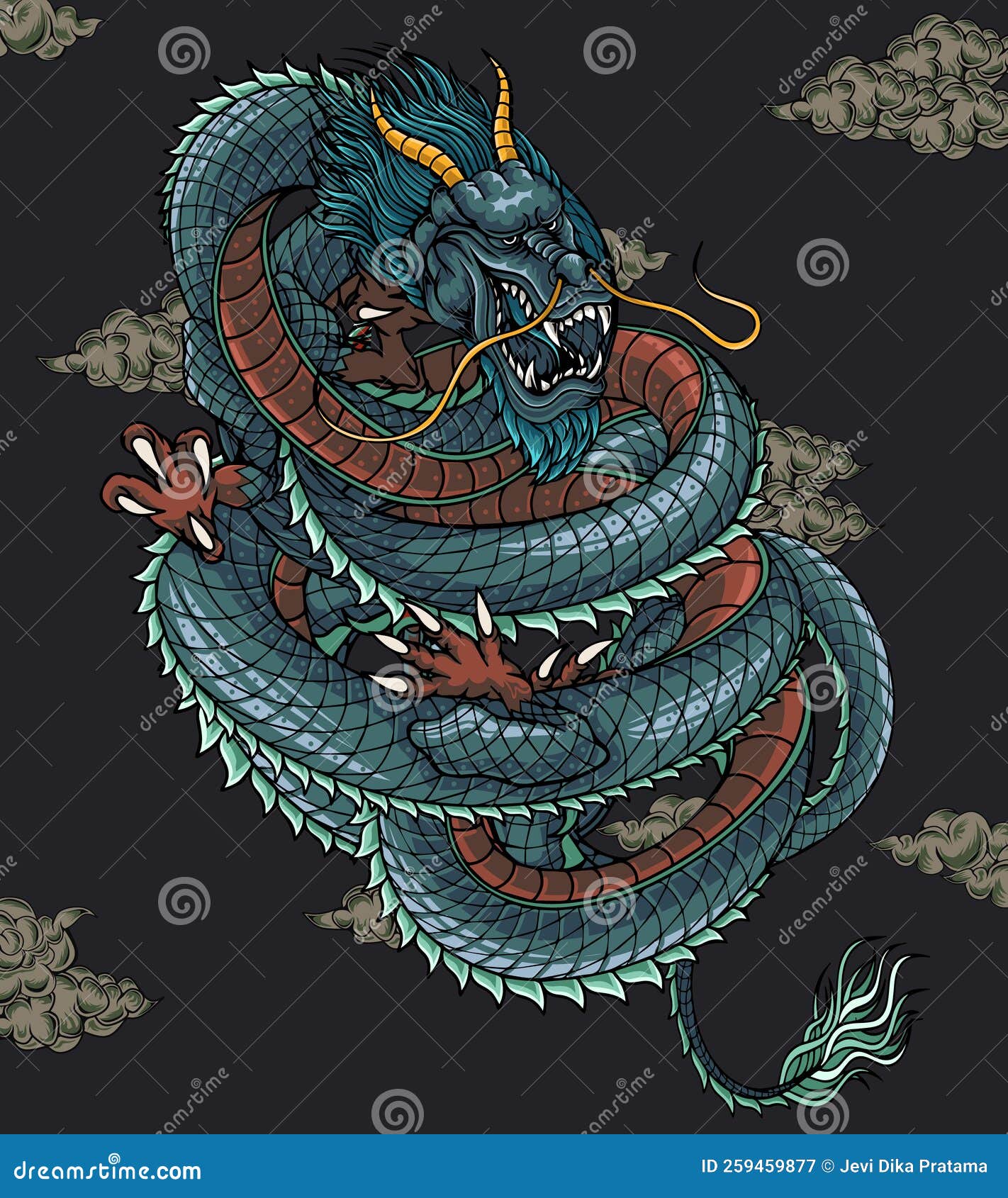 Chinese Dragon with Hand Drawn Cloud Vector Illustration Stock Vector ...
