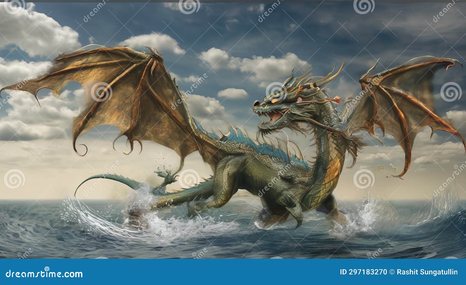 Chinese Dragon in the Ocean Stock Illustration - Illustration of wings ...