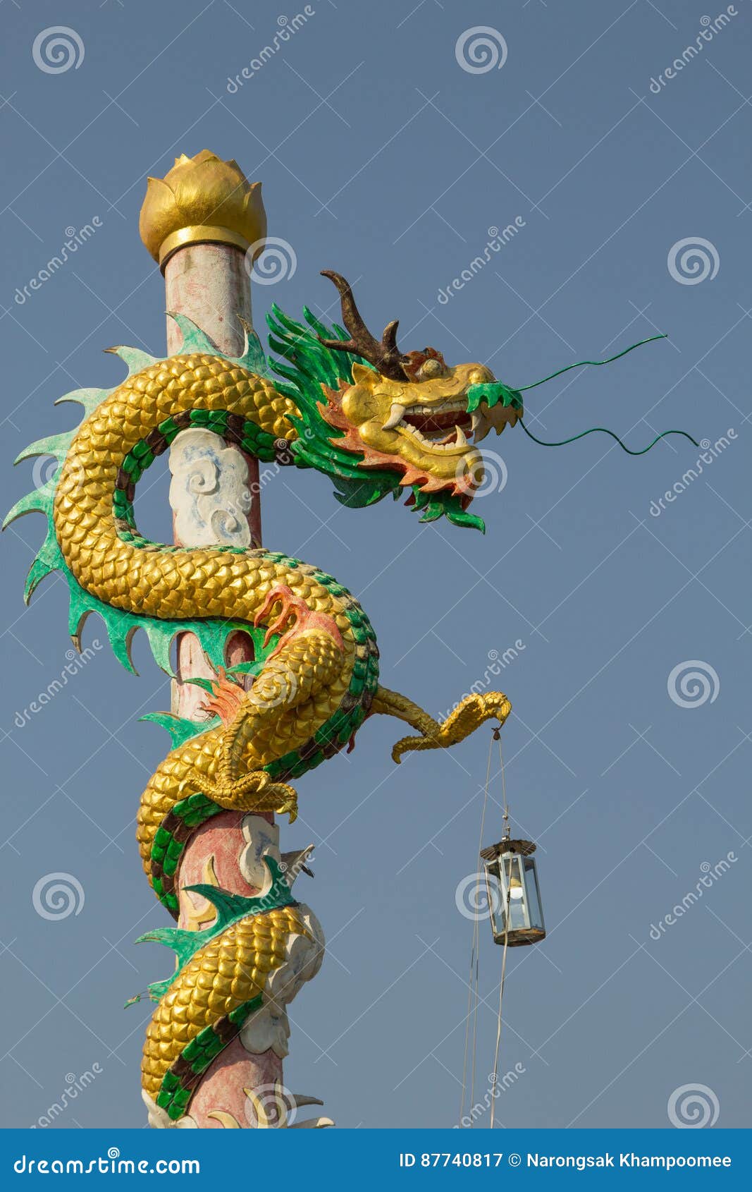 Chinese Dragon on the Pole in Beautiful Chinese Shrine. Stock Image ...