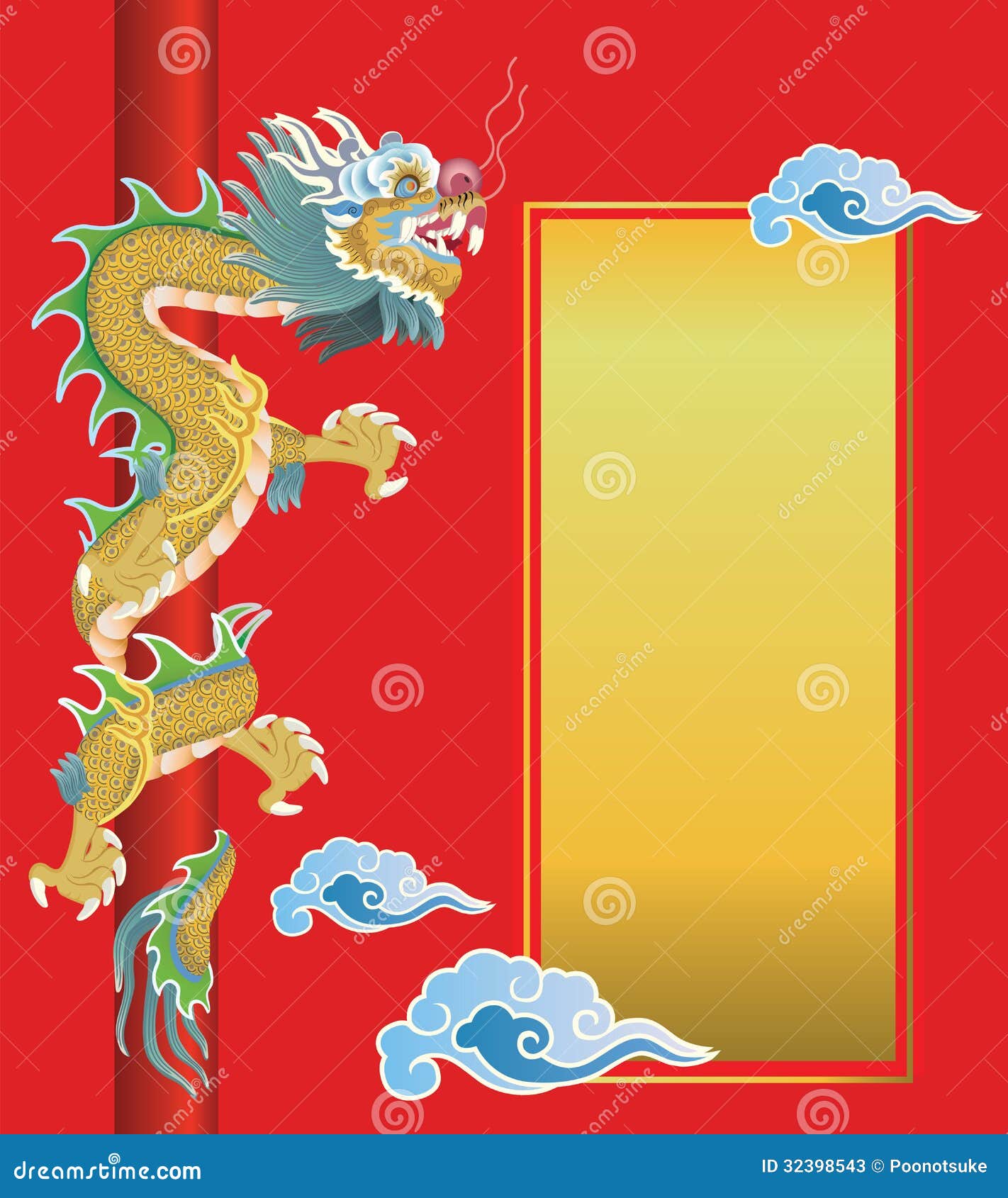 Chinese Dragon on Red Background Stock Illustration - Illustration of ...
